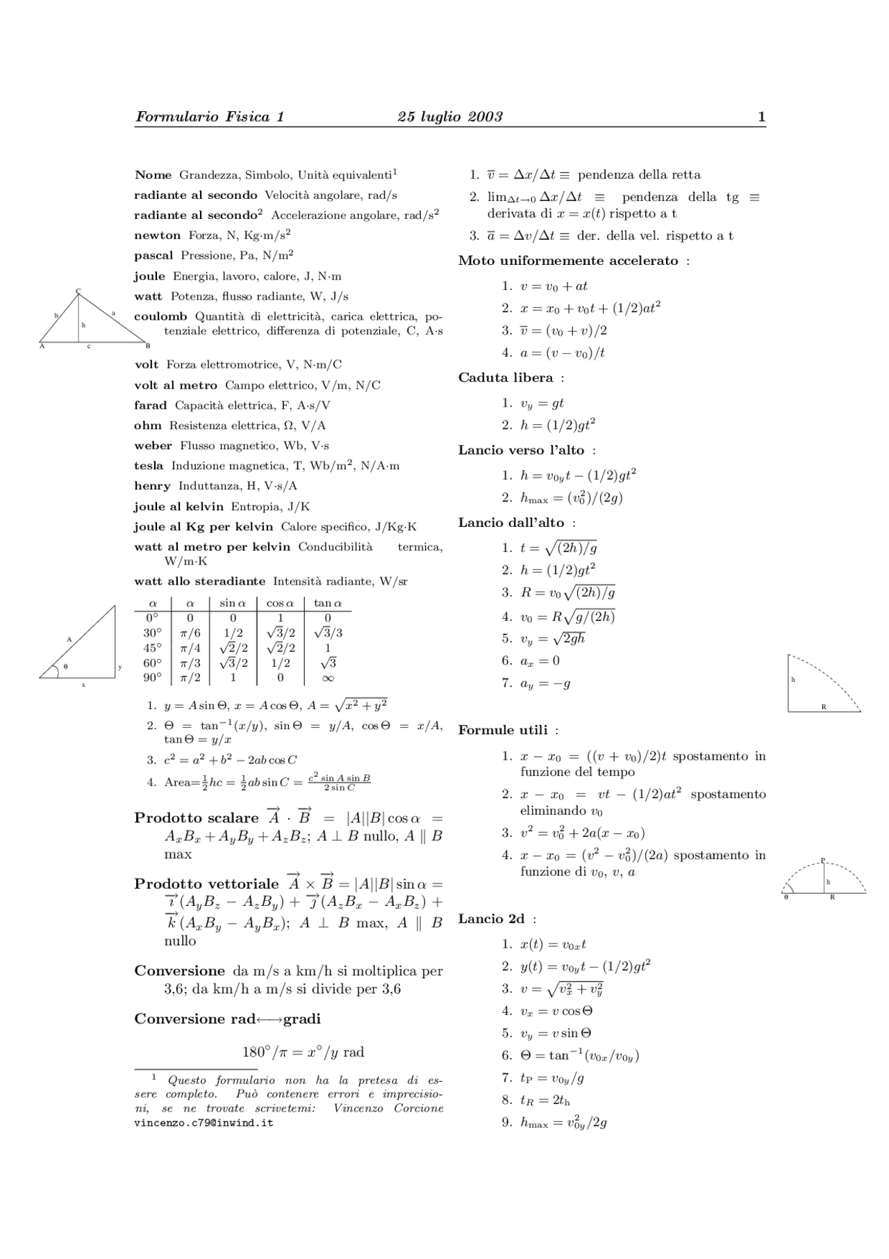 Formule Per Fisica Generale 1 Formulari Di Fisica Docsity