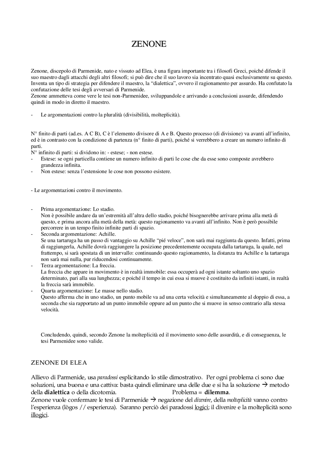 Filosofia - ZENONE [Scheda dell'autore] - Docsity