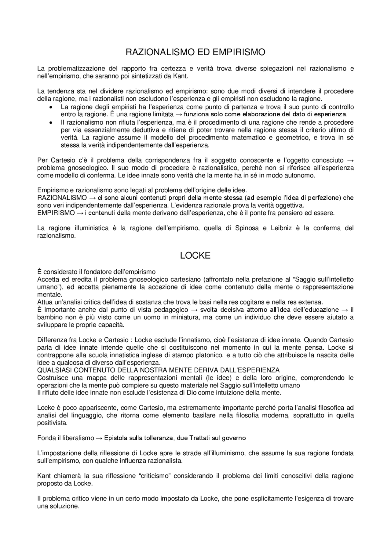 Razionalismo Ed Empirismo Appunti Docsity