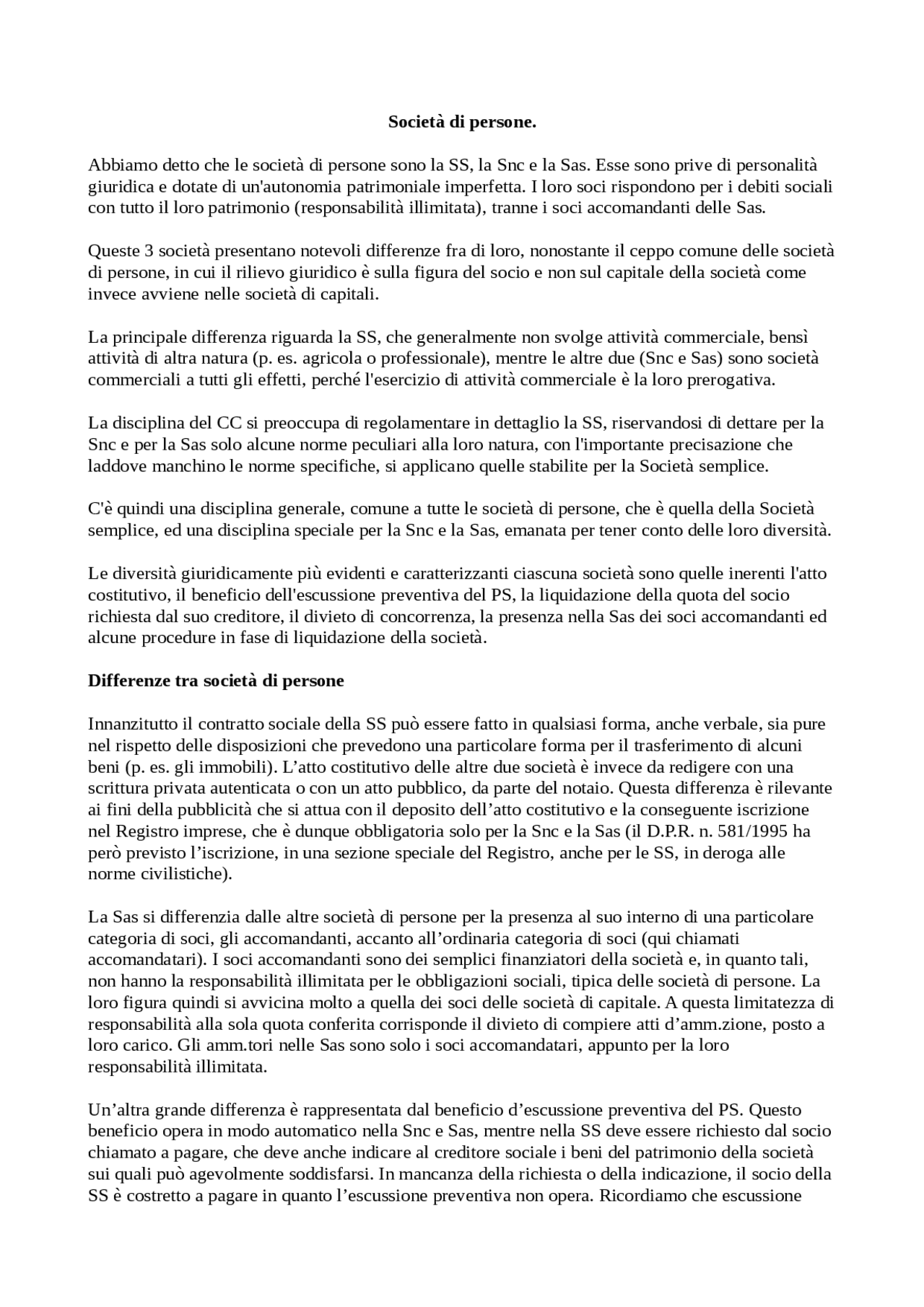 Società Di Persone Docsity