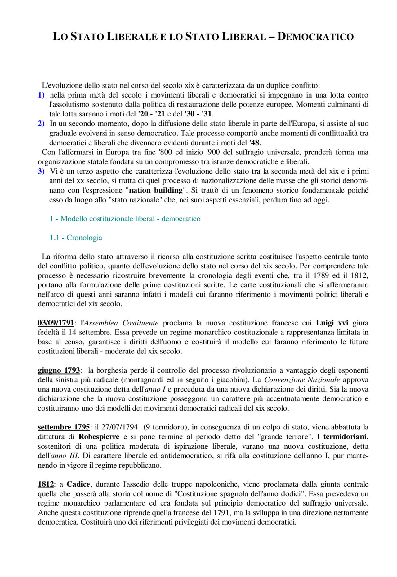 LO STATO LIBERALE E LO STATO LIBERAL?DEMOCRATICO [Scheda d ...