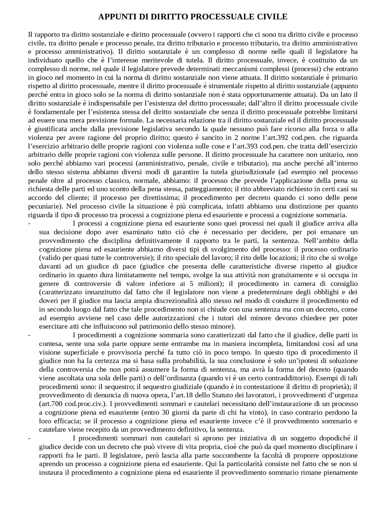 Appunti Diritto Processuale Civile Docsity