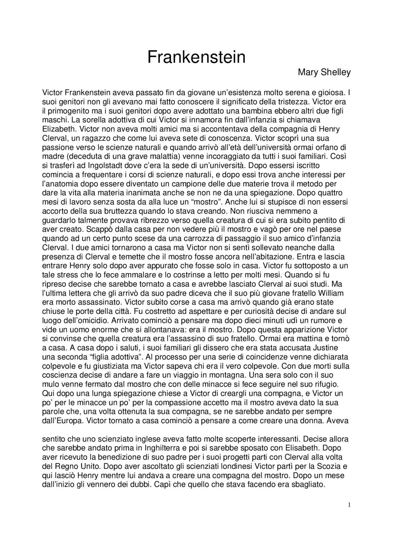 Frankenstein - Mary Shelley [Scheda del libro] - Docsity