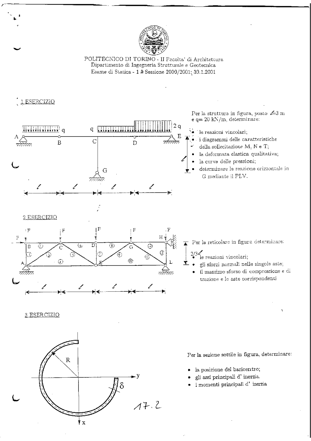 Statica Esame Svolto 30 01 2001 Docsity