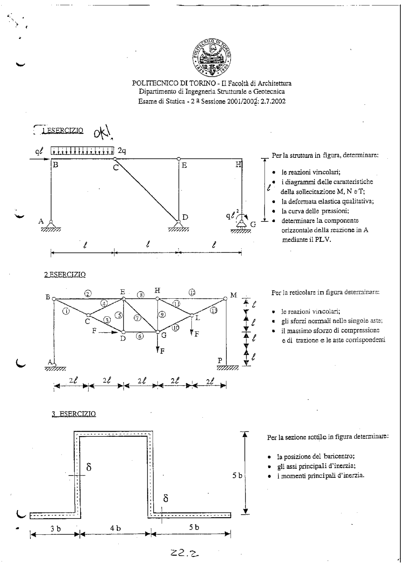 Statica Esame Svolto 2 07 2002 Docsity