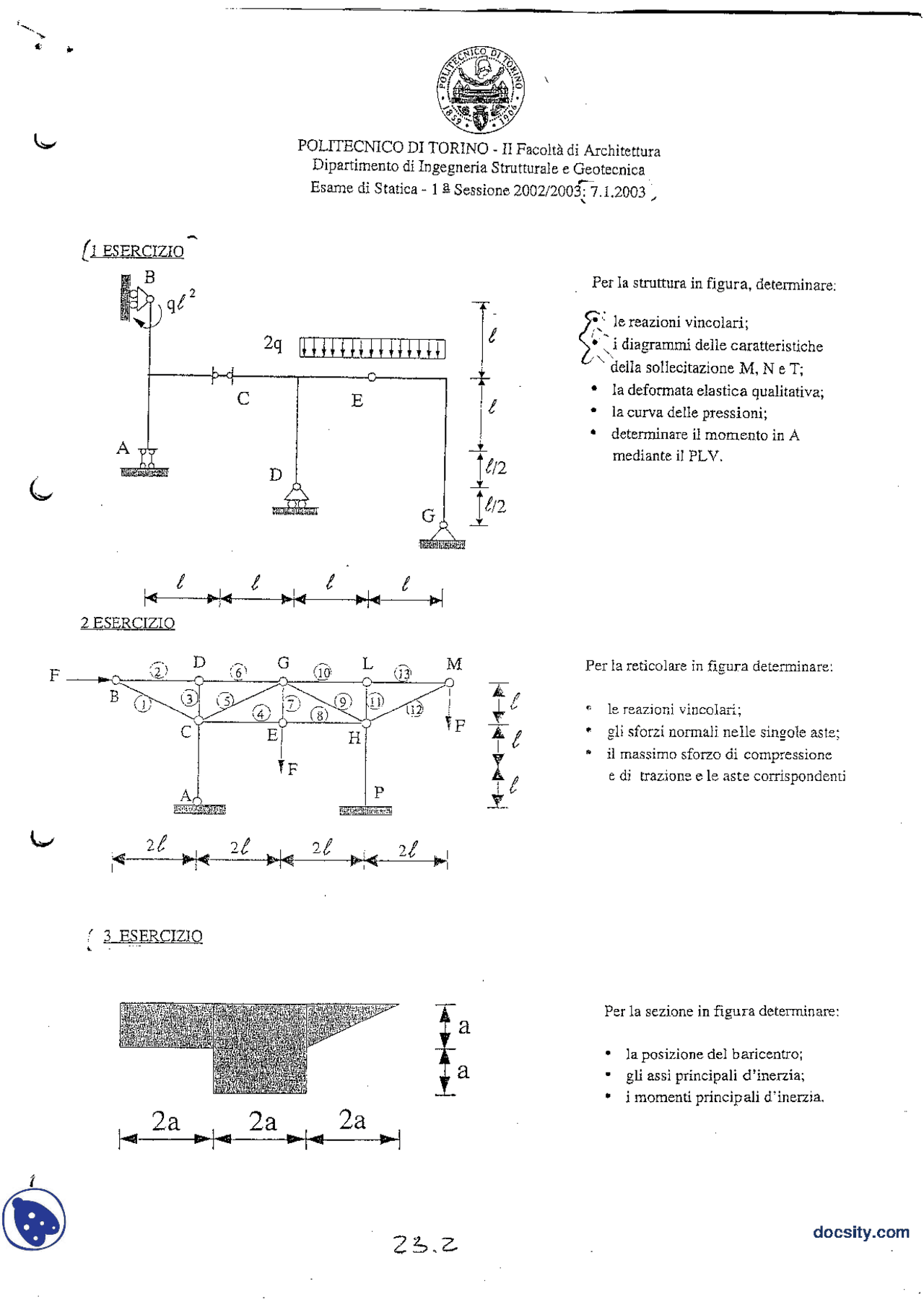 Statica Esame Svolto 7 01 2003 Docsity