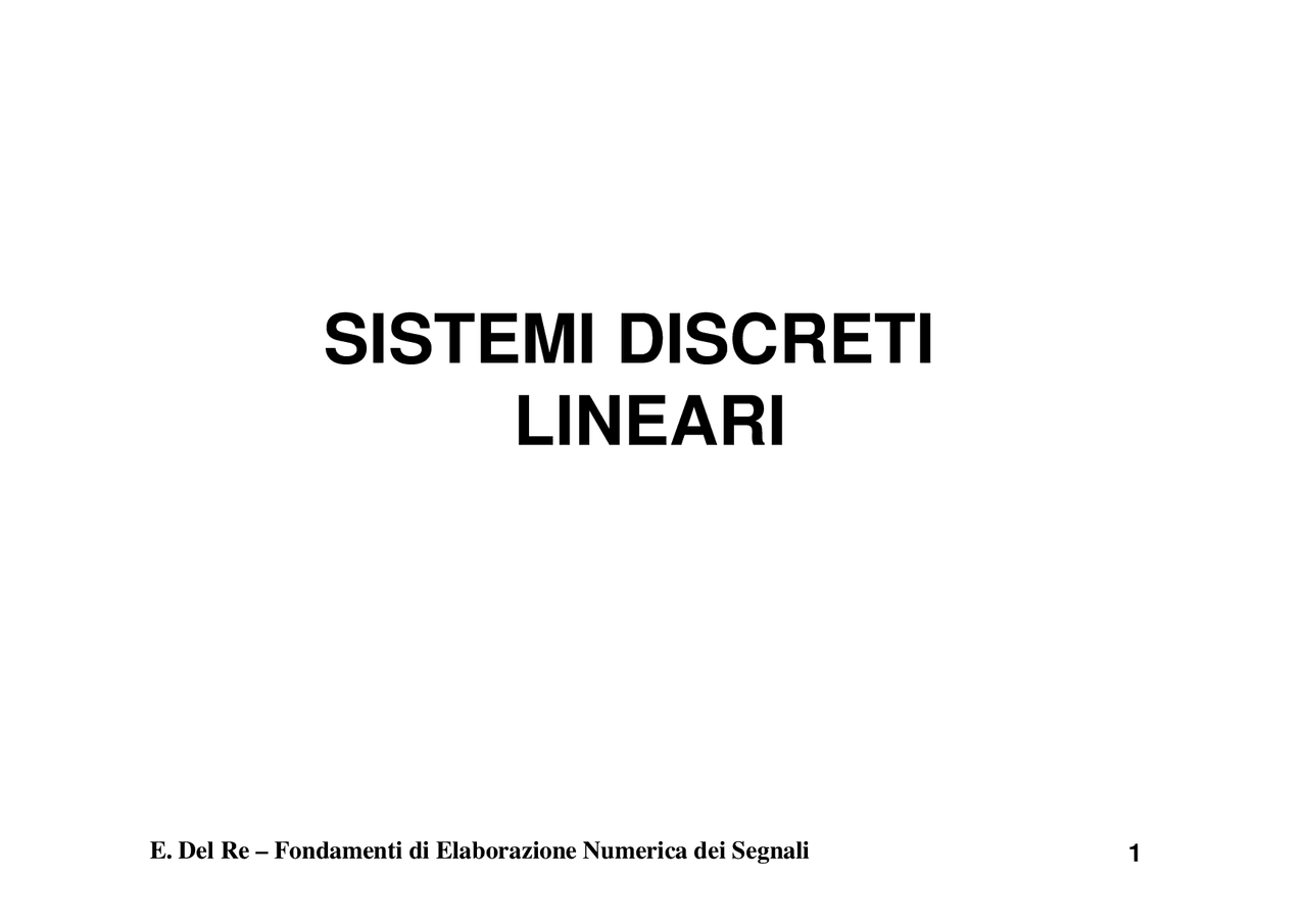 Sistemi Discreti Lineari Docsity