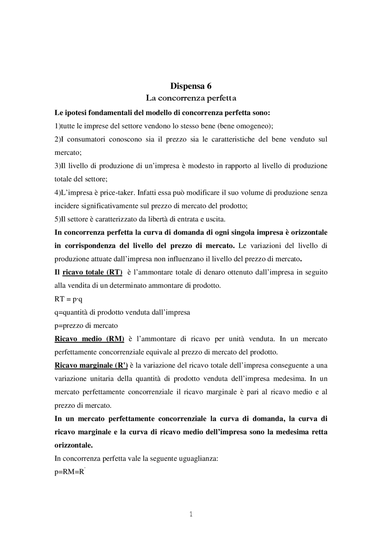 Esercitazione Microeconomia 7 Concorrenza Perfetta Docsity
