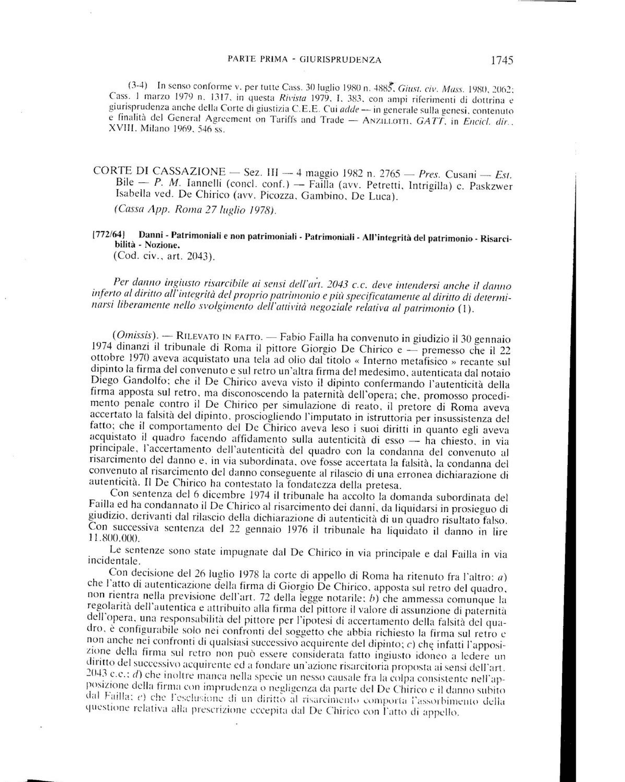 Sentenza Cassazione Del 04 05 1982 De Chirico Dispense Di Diritto