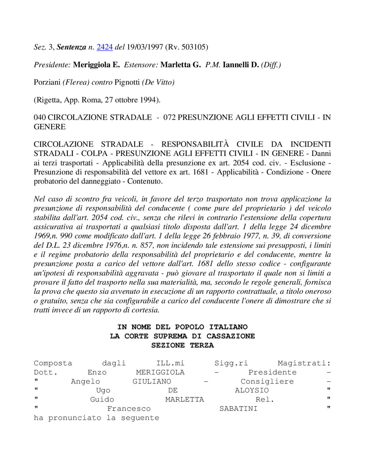 Sentenza Cassazione Del 19 03 1997 Docsity