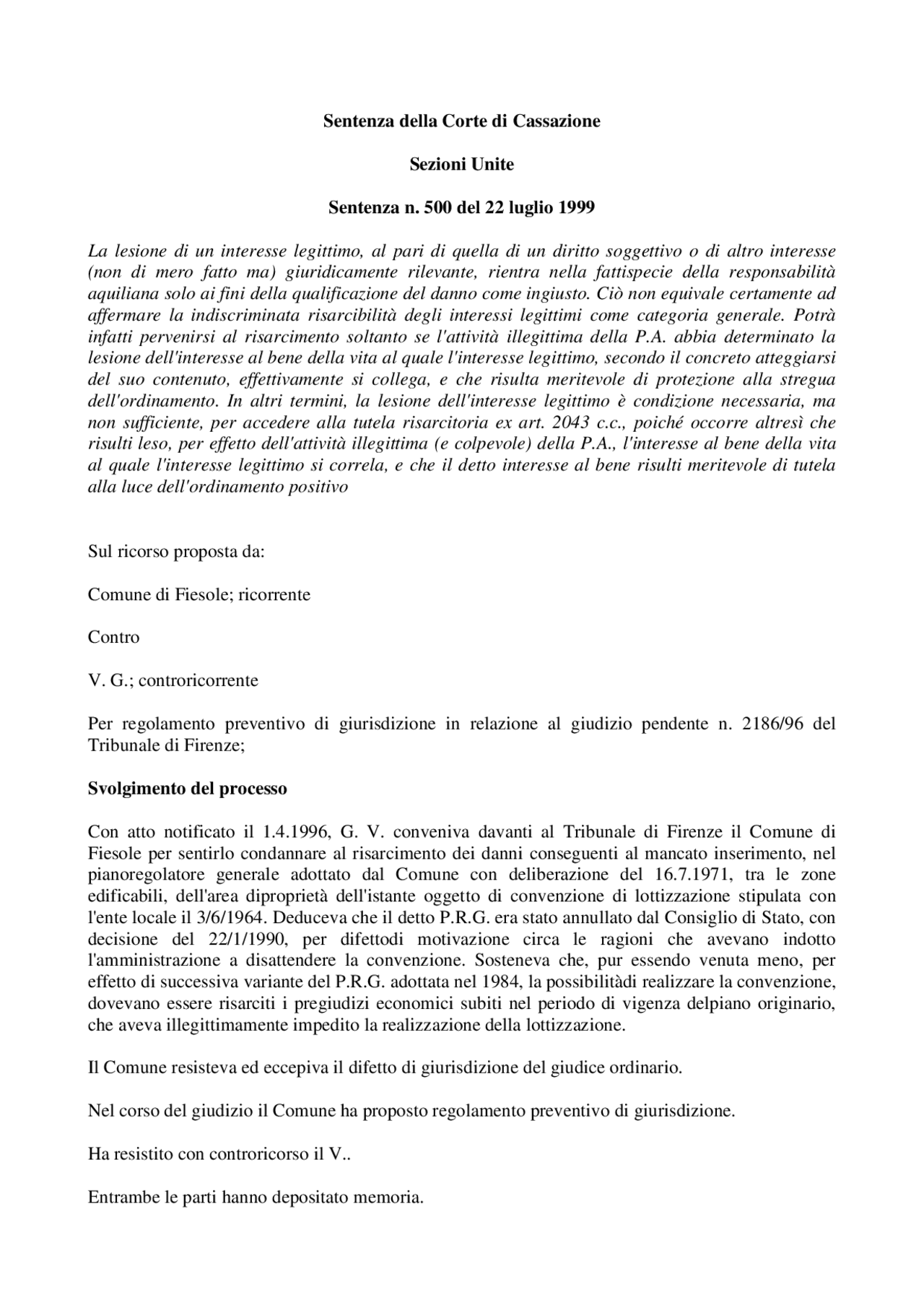 Sentenza Cassazione Del 22 07 1999 Docsity