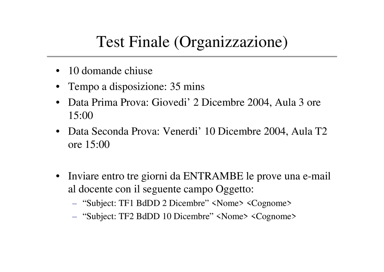 Basi Di Dati Distribuite Esempi Di Domande Desame Prove Desame Di