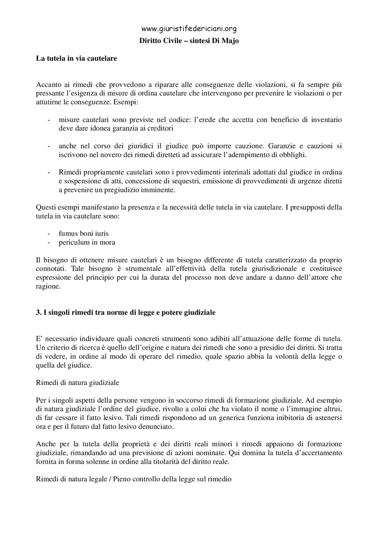 Diritto Civile Di Majo Docsity