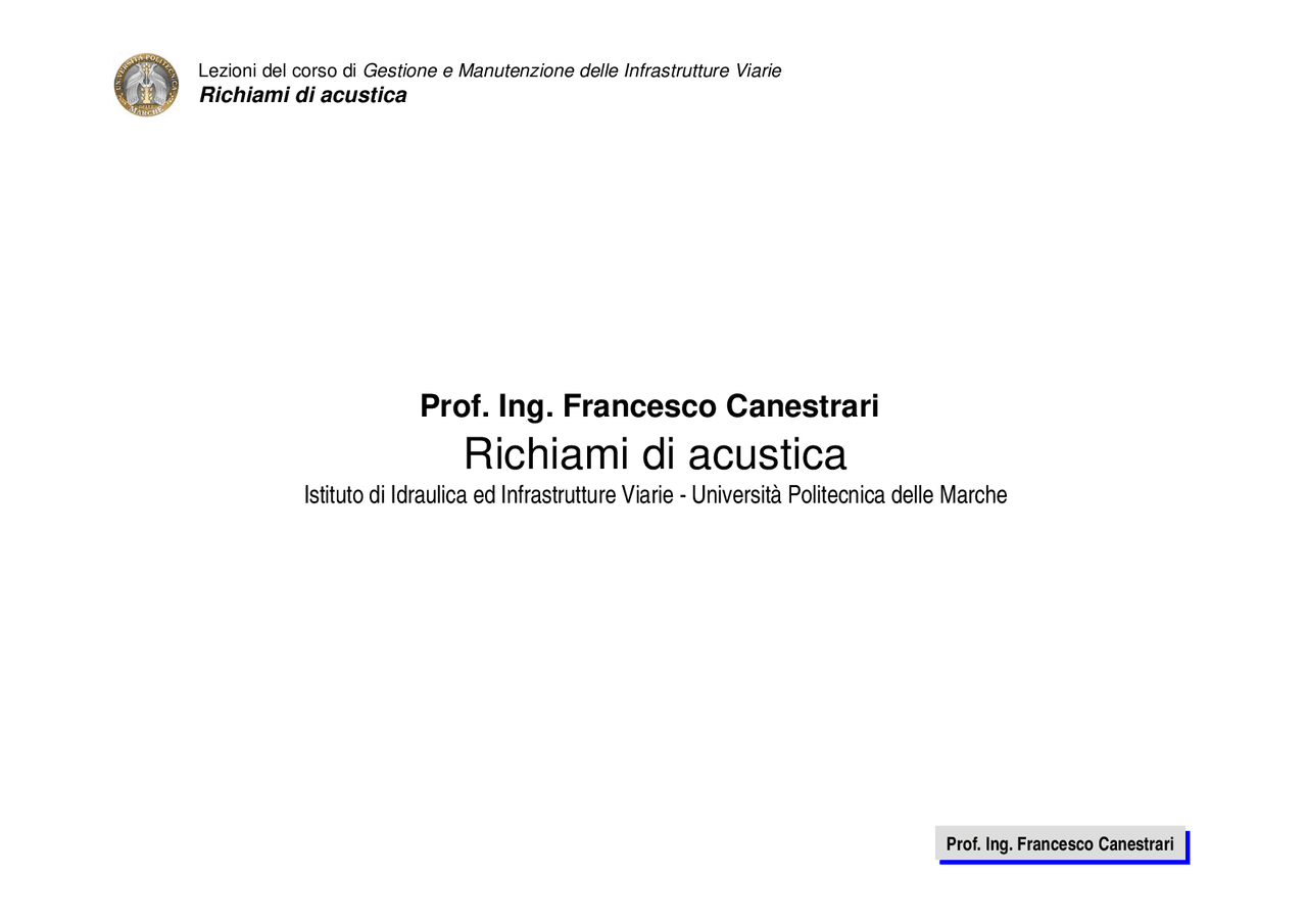 Lezione 8 Richiami Di Acustica Docsity