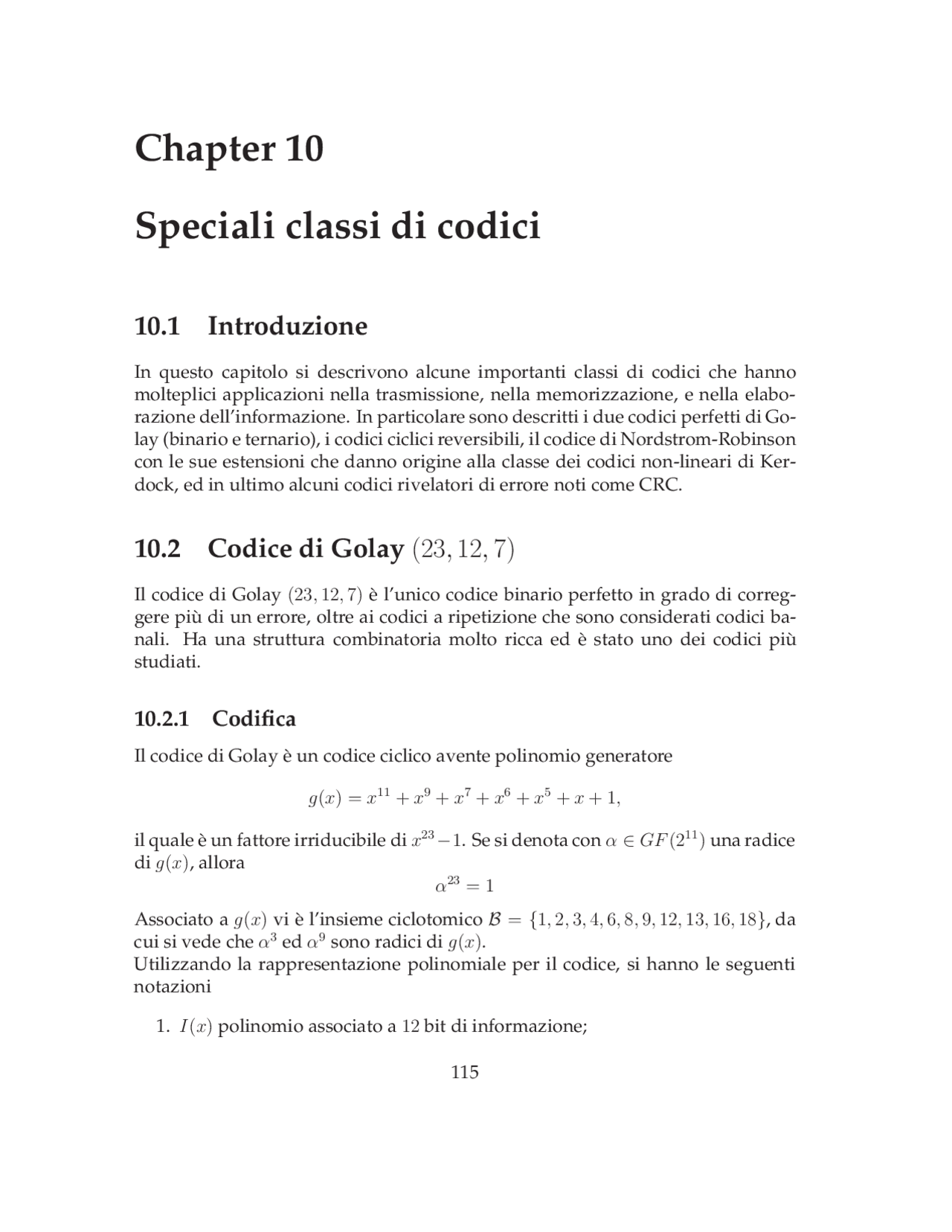 Teoria dell'informazione e codici - 10 - Speciali classi di codici | Dispense di Teoria Dell ...