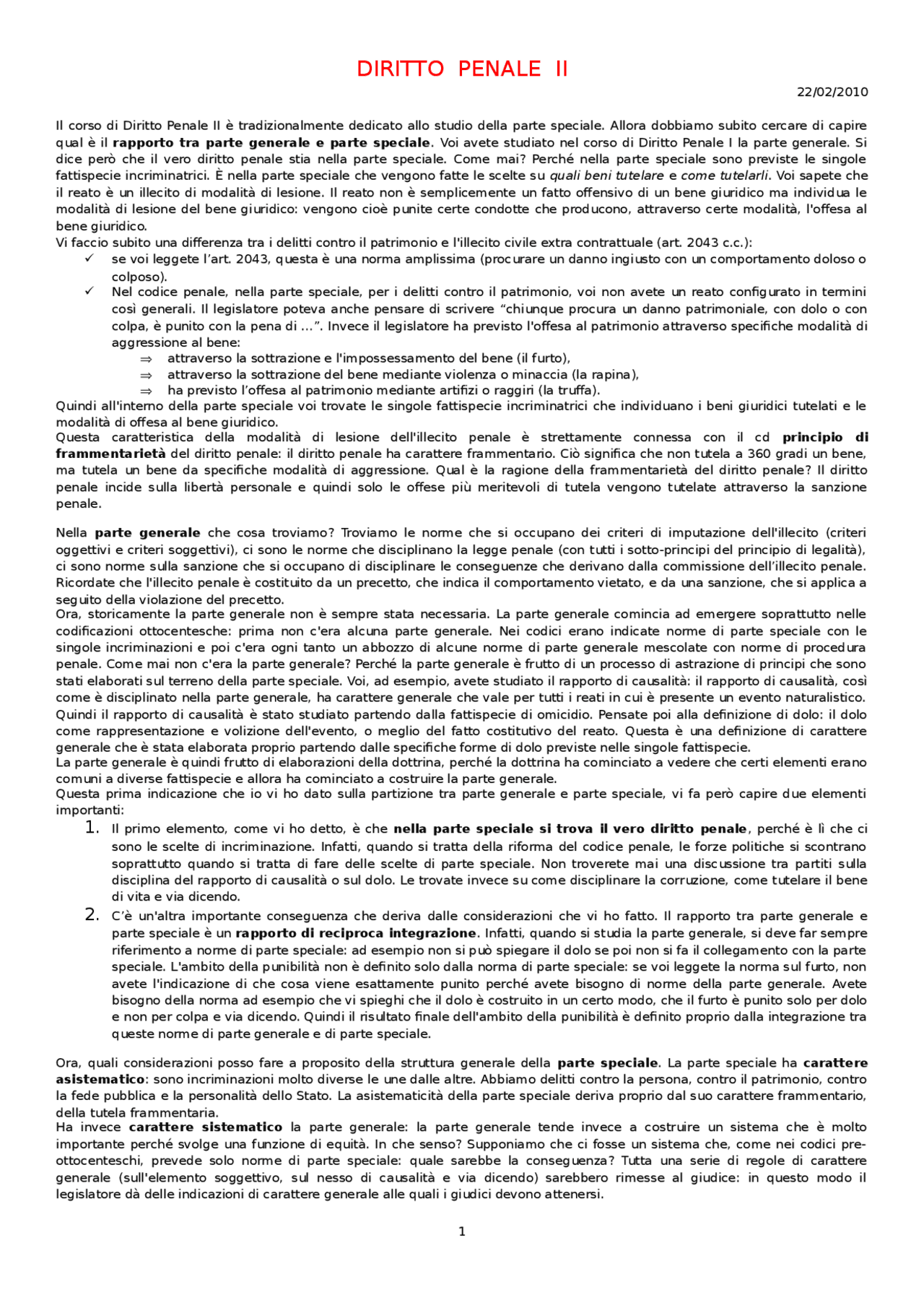 Overview Generale Con Concetti Chiave Di Diritto Penale Ii Docsity