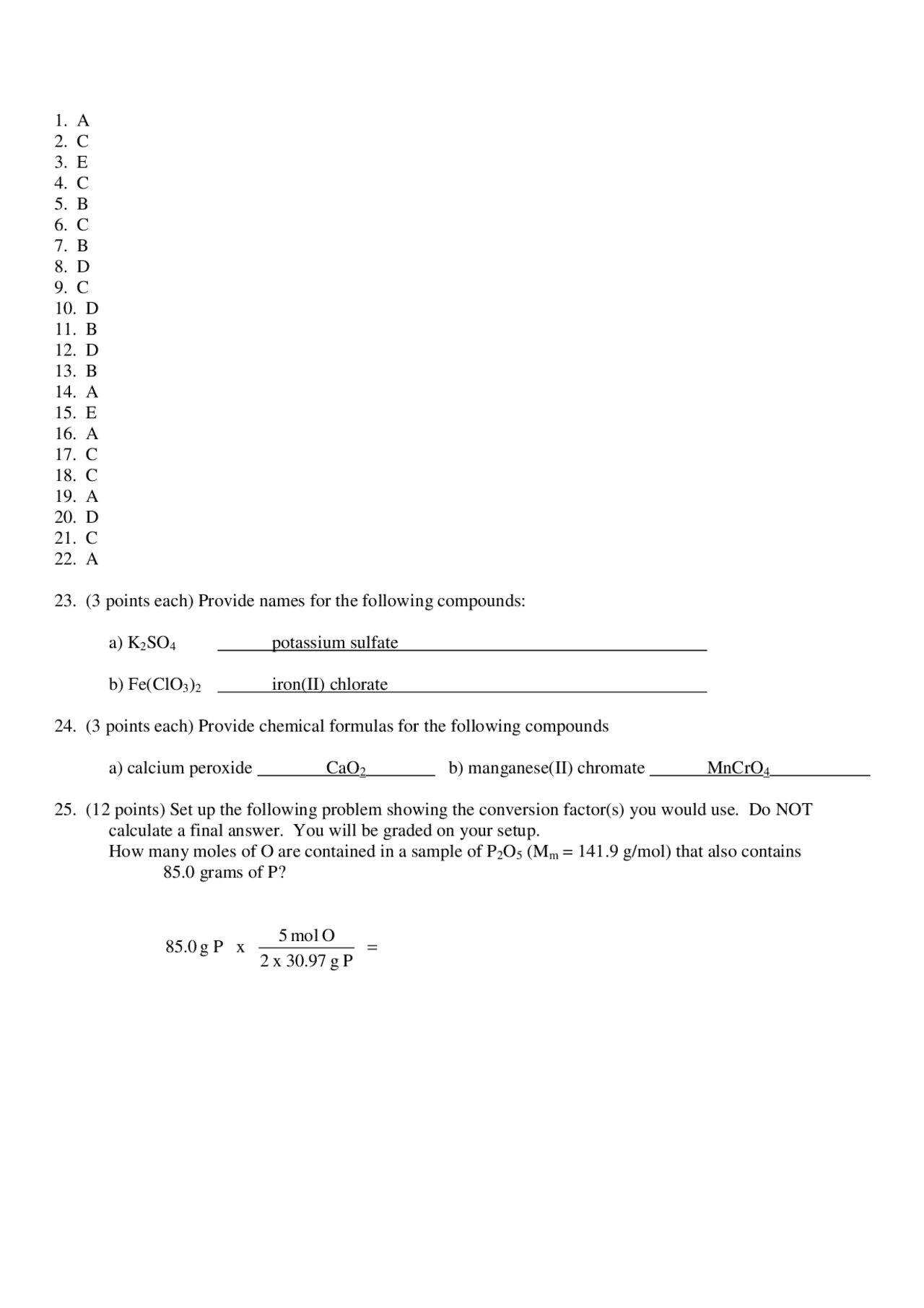 Chemistry A Molecular Science Test Ii Answers Ch 101 Docsity