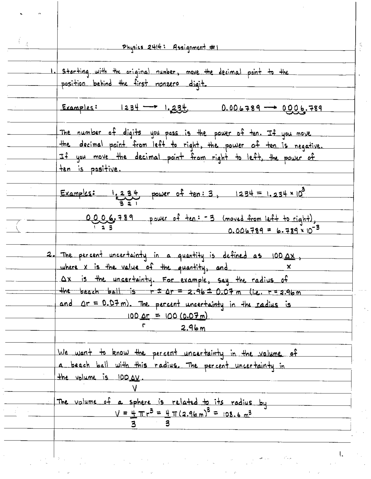 General Physics For Life Science Oriented Majors Homework 1 Solutions