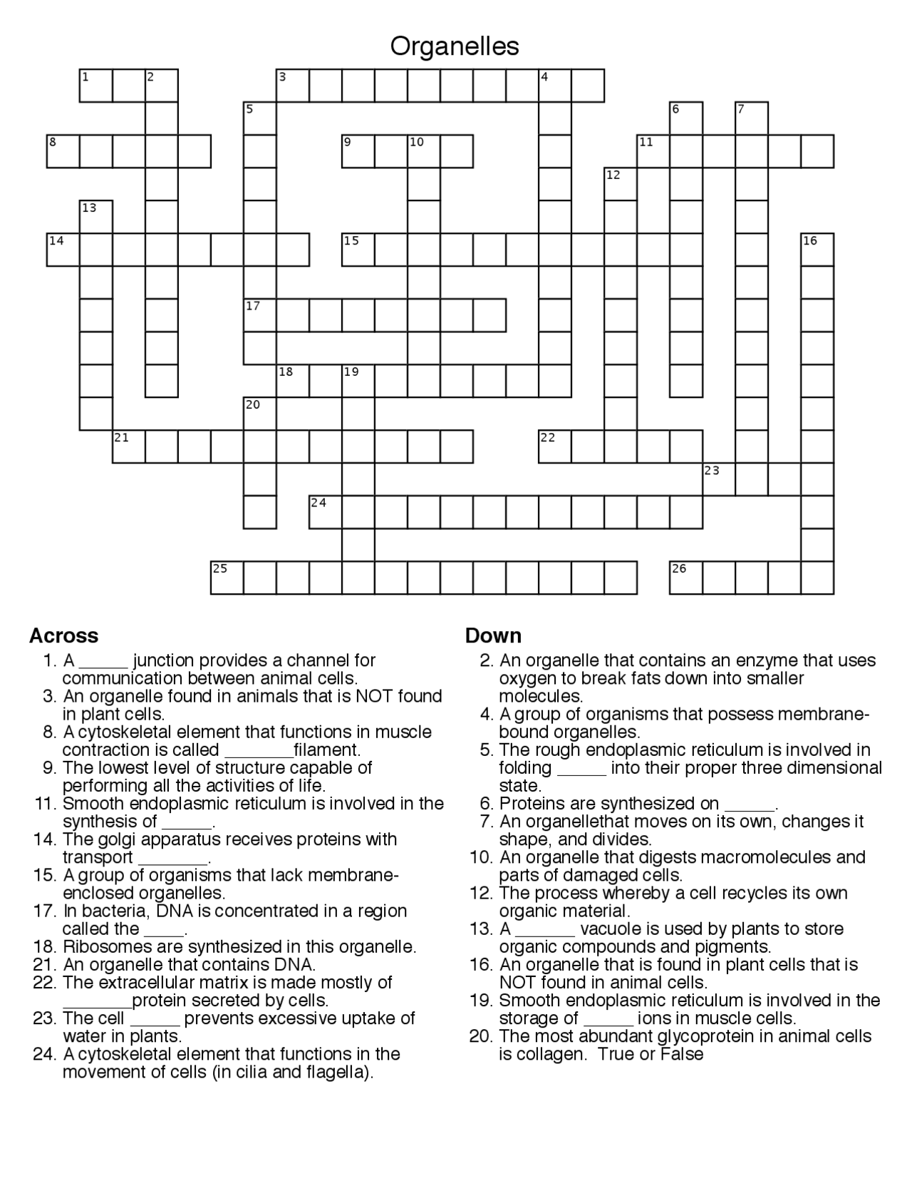 Organelles Crossword - Principles Of Biology I | BSC 114 - Docsity