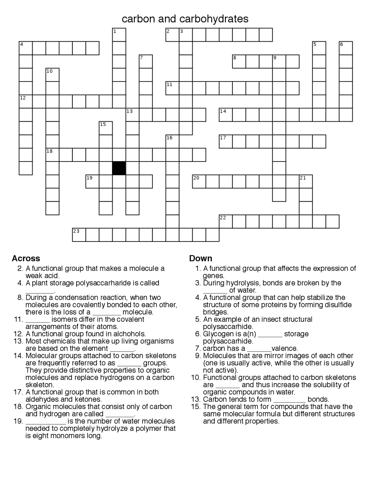 Carbon and Carbohydrates Crossword - Principles of Biology I | BSC 114 ...