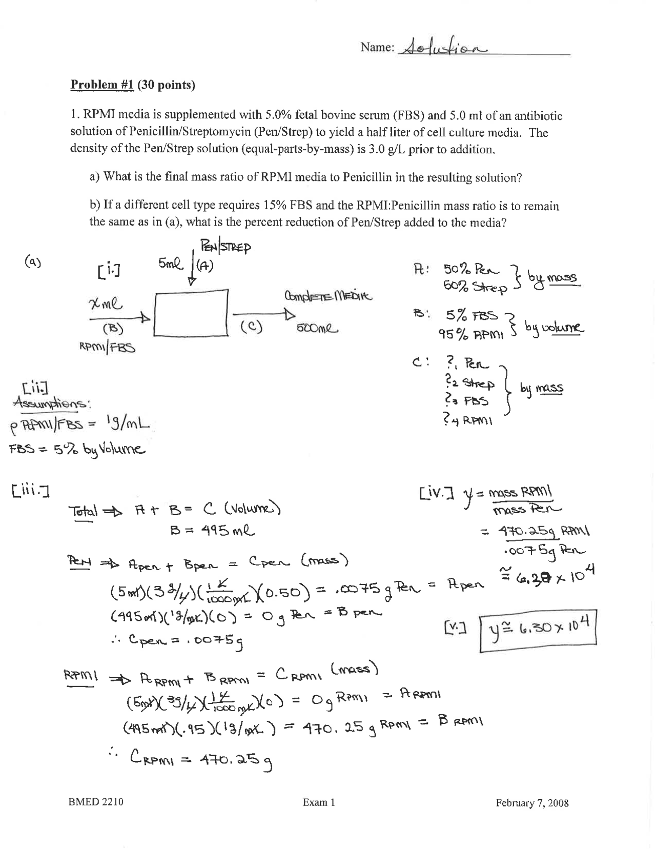Exam 1 Solutions - Conservation Principles in Biomedical Engineering | BMED 2210 | Exams Biology ...