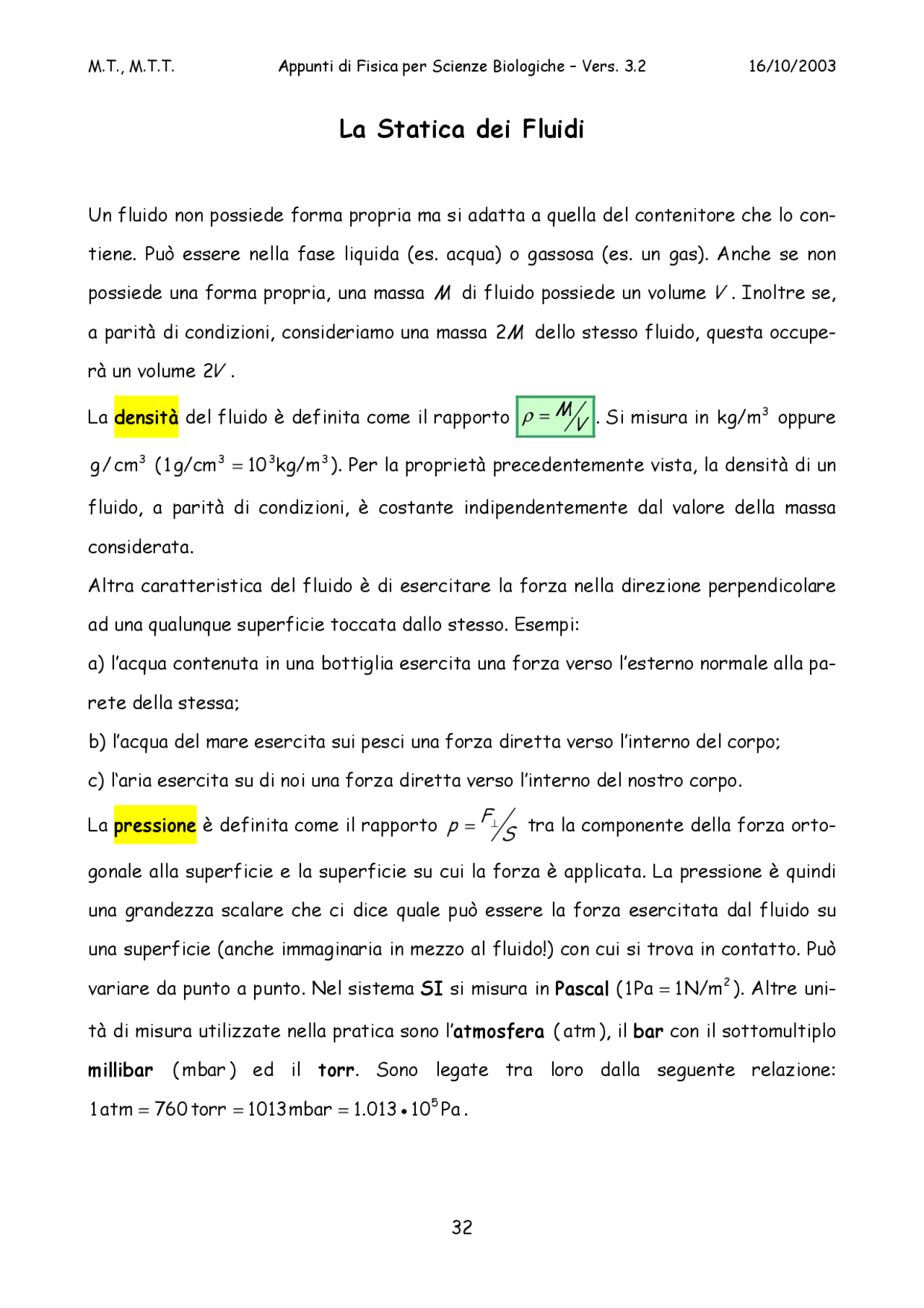 Statica dei fluidi - Docsity