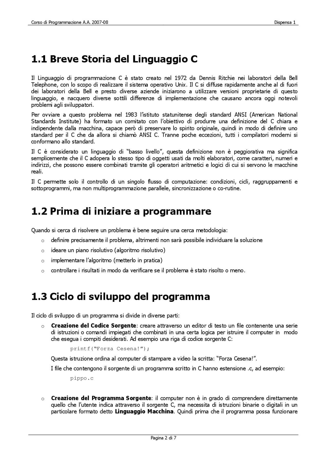 Dispense Sul Linguaggio C Dispense Di Programmazione Avanzata Docsity