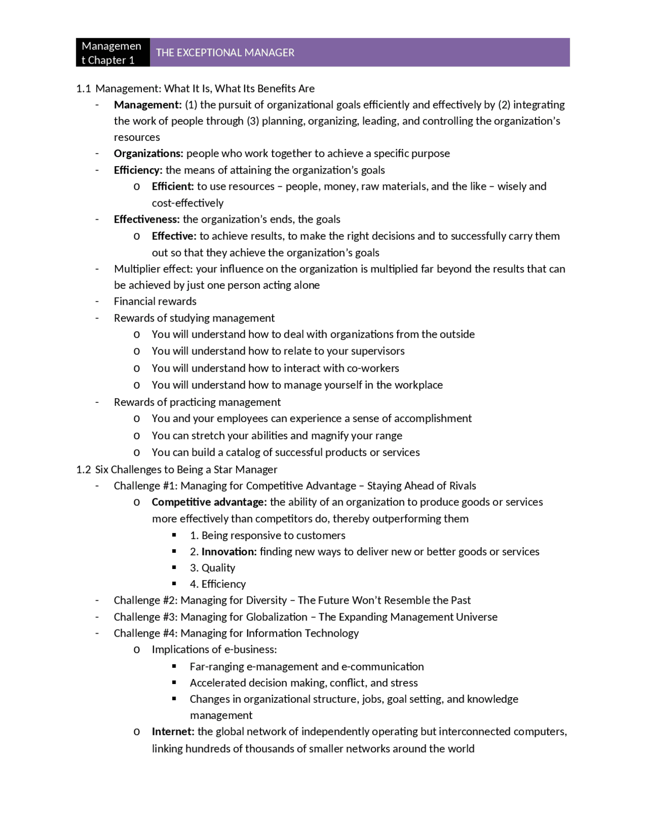 The Exceptional Manager - Outline | MGT 3304 - Docsity