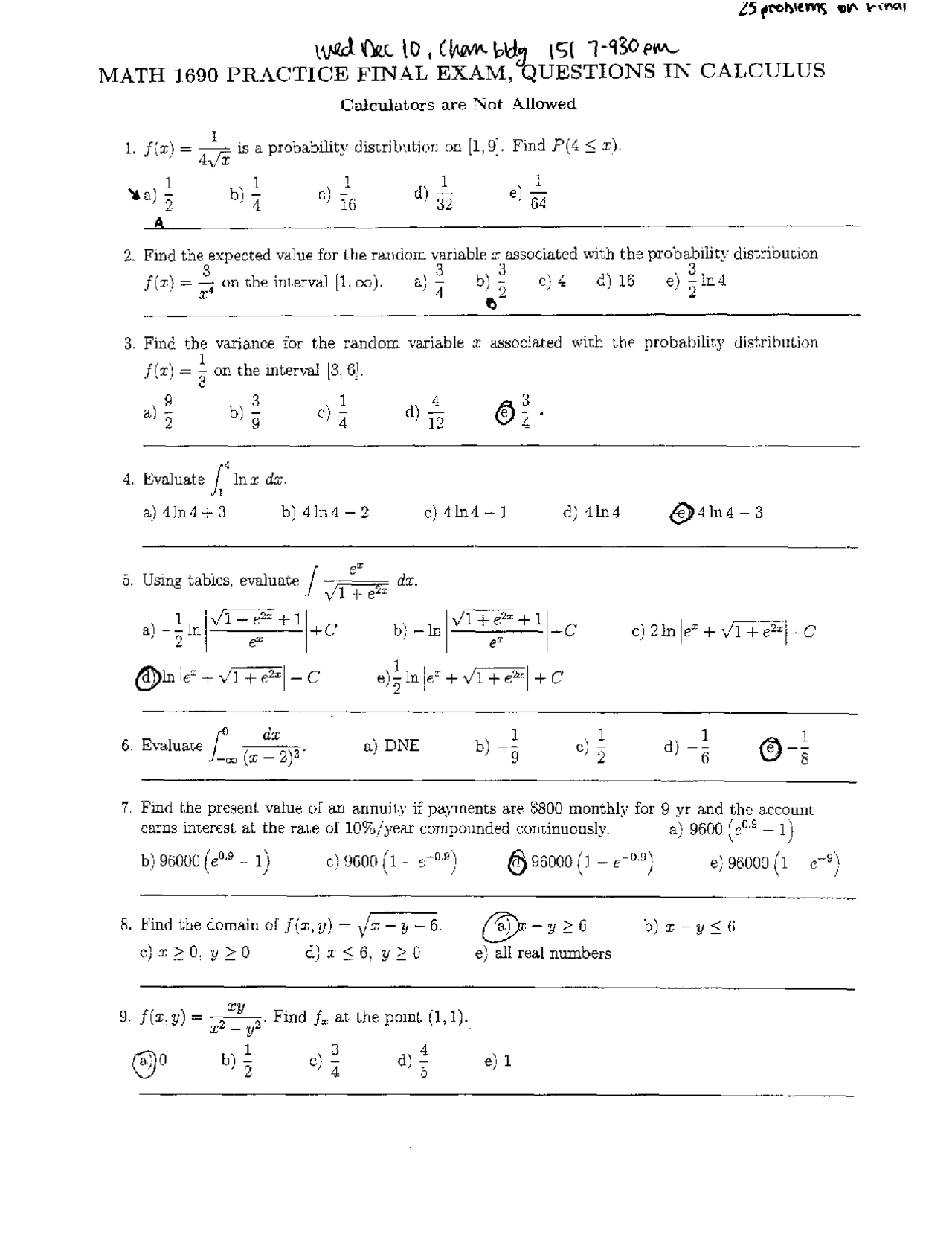Solved Questions for Final Exam - Calculus With Business Applications ...