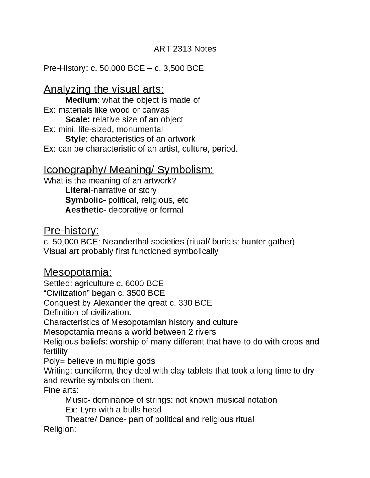 Analyzing The Visual Arts Introduction Fine Arts Art 2313 Docsity