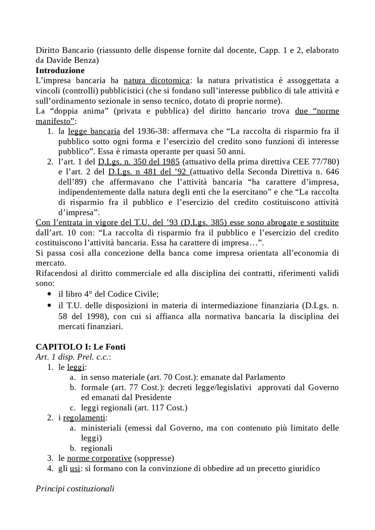 Riassunto Completo Diritto Delle Banche Docsity