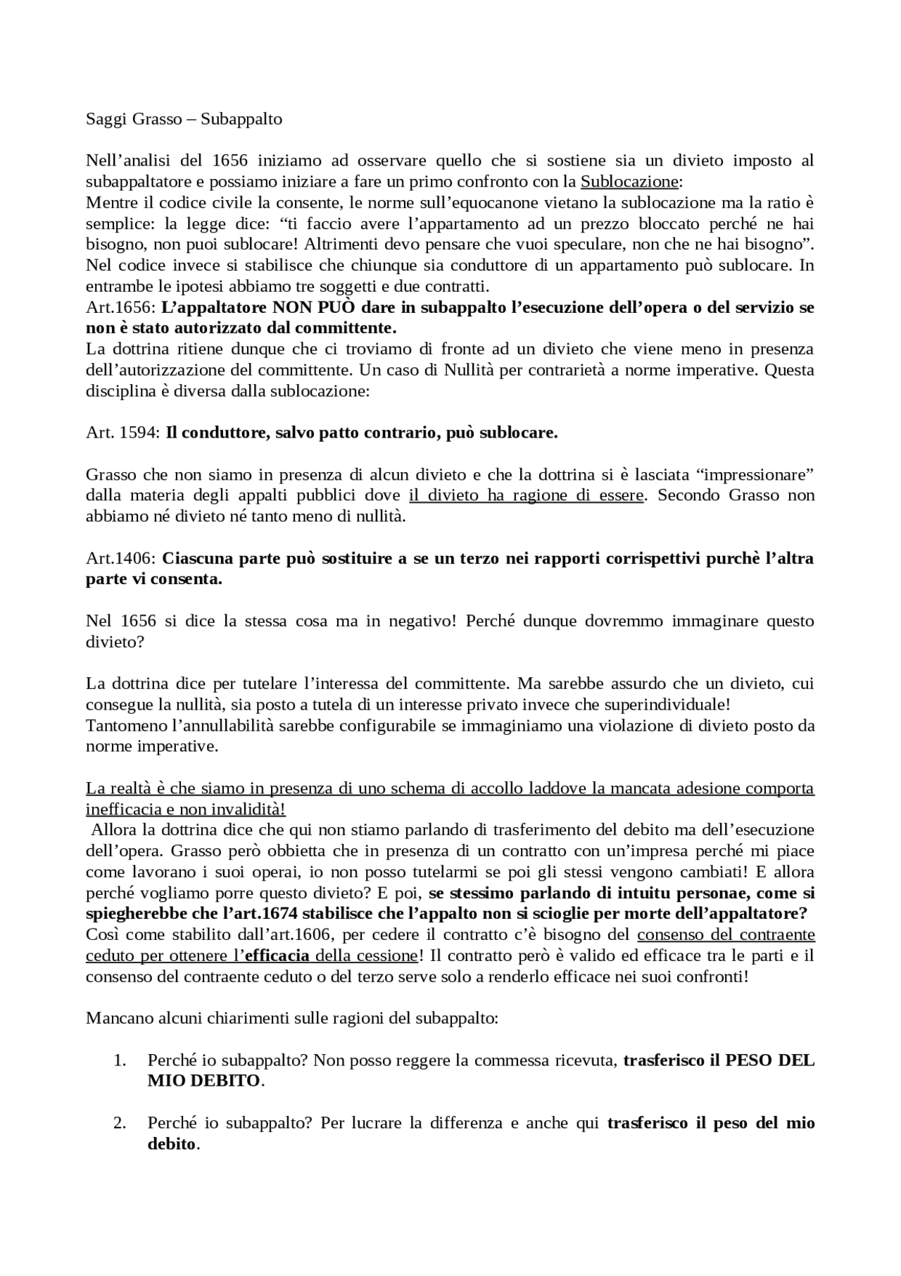 Il Subappalto Grasso Docsity