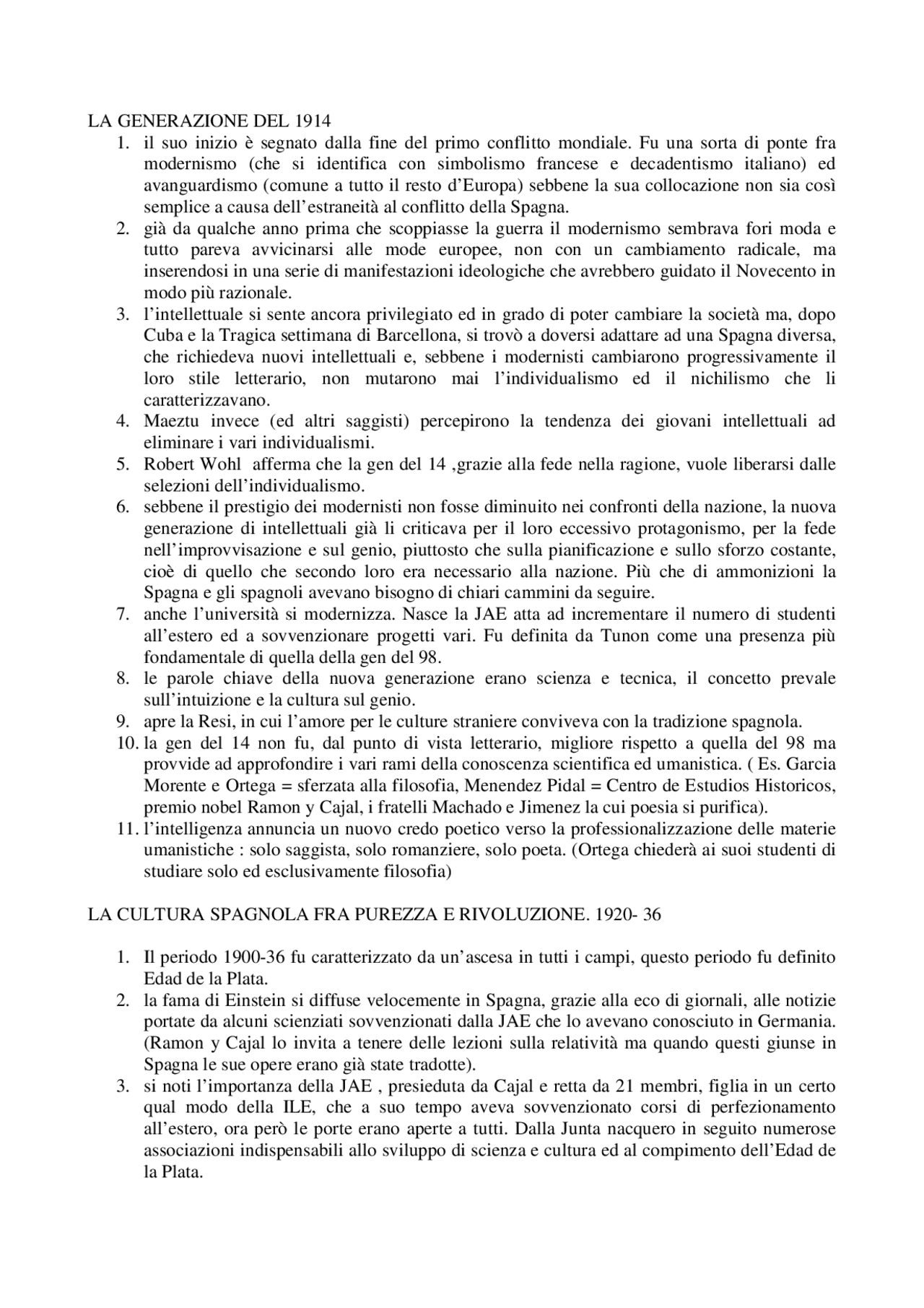 La generazione del 1914 | Schemi e mappe concettuali di Letteratura | Docsity