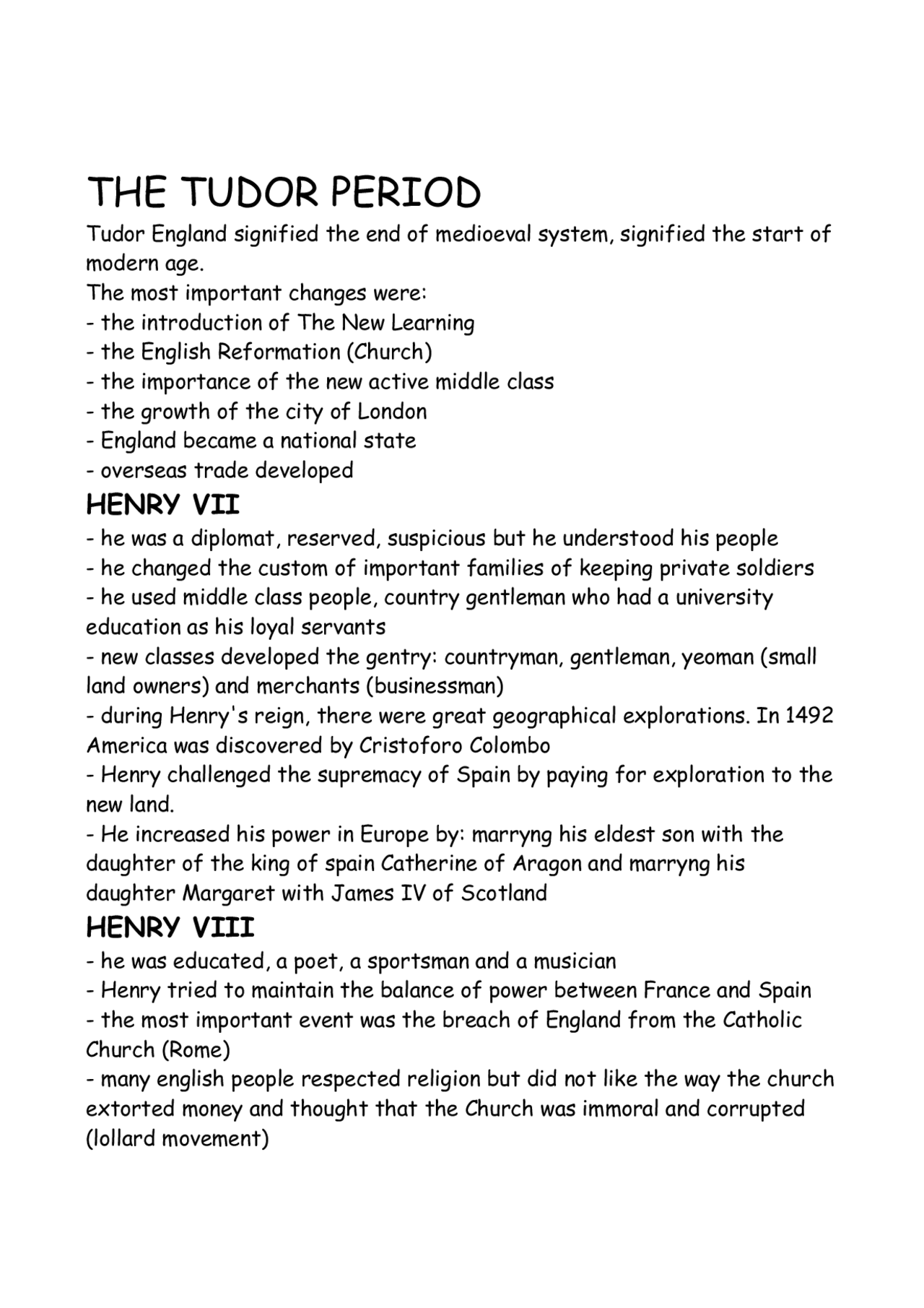 Inglese - The Tudor period - Docsity