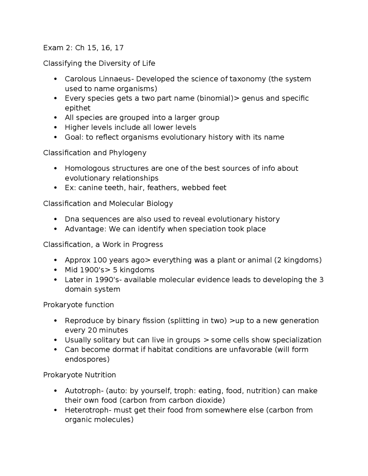Classifying The Diversity Of The Life Exam 2 Bisc 104 Docsity