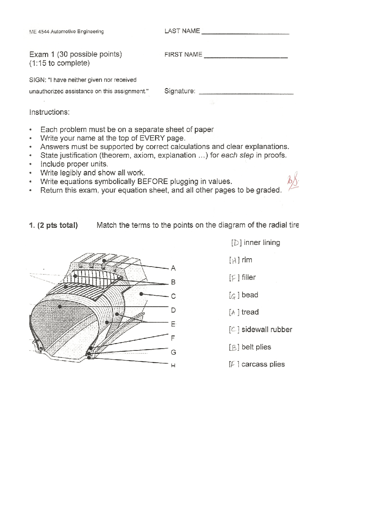 Midterm Exam 1 With Answer Automotive Engineering Me 4544 Docsity