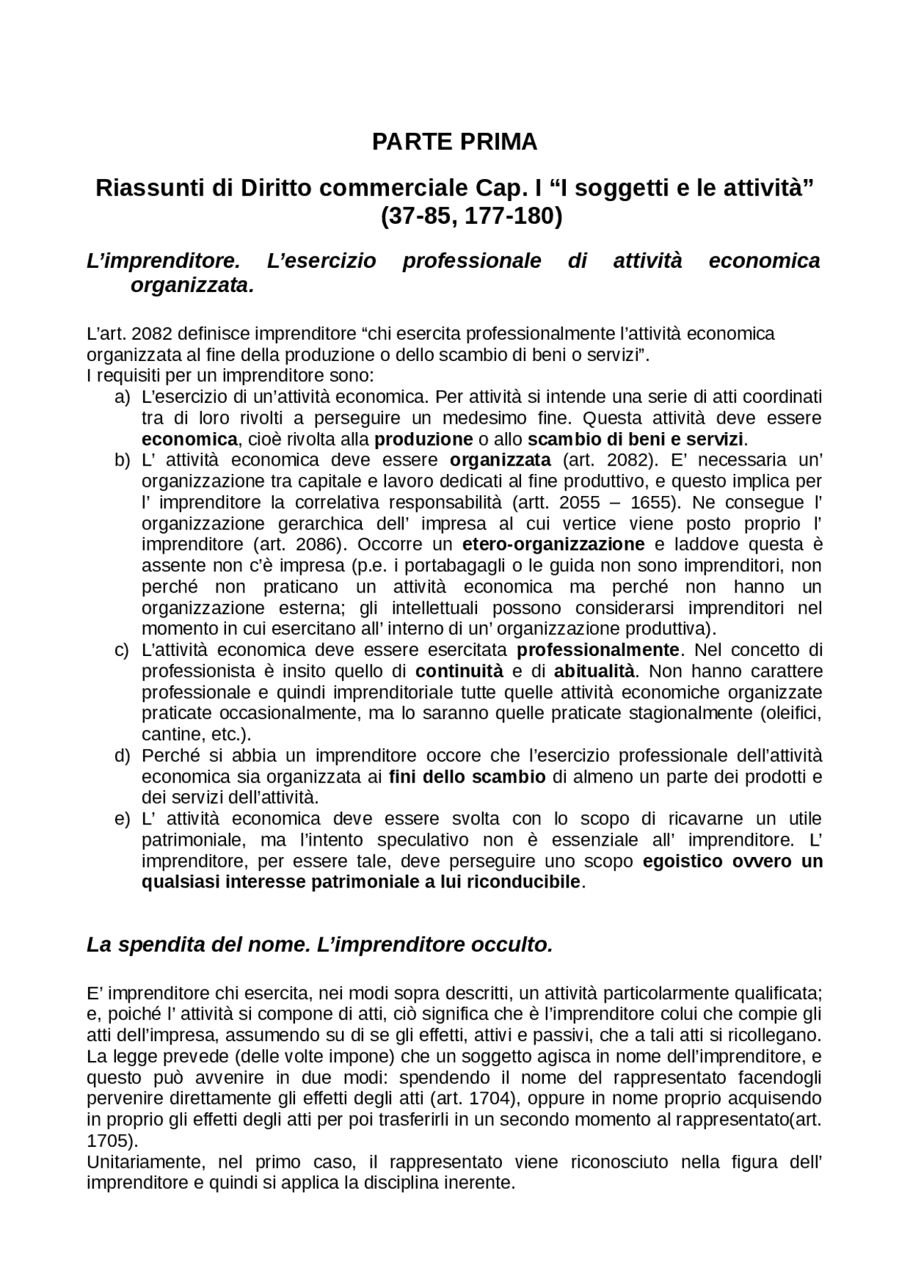 Diritto commerciale parte prima - Docsity