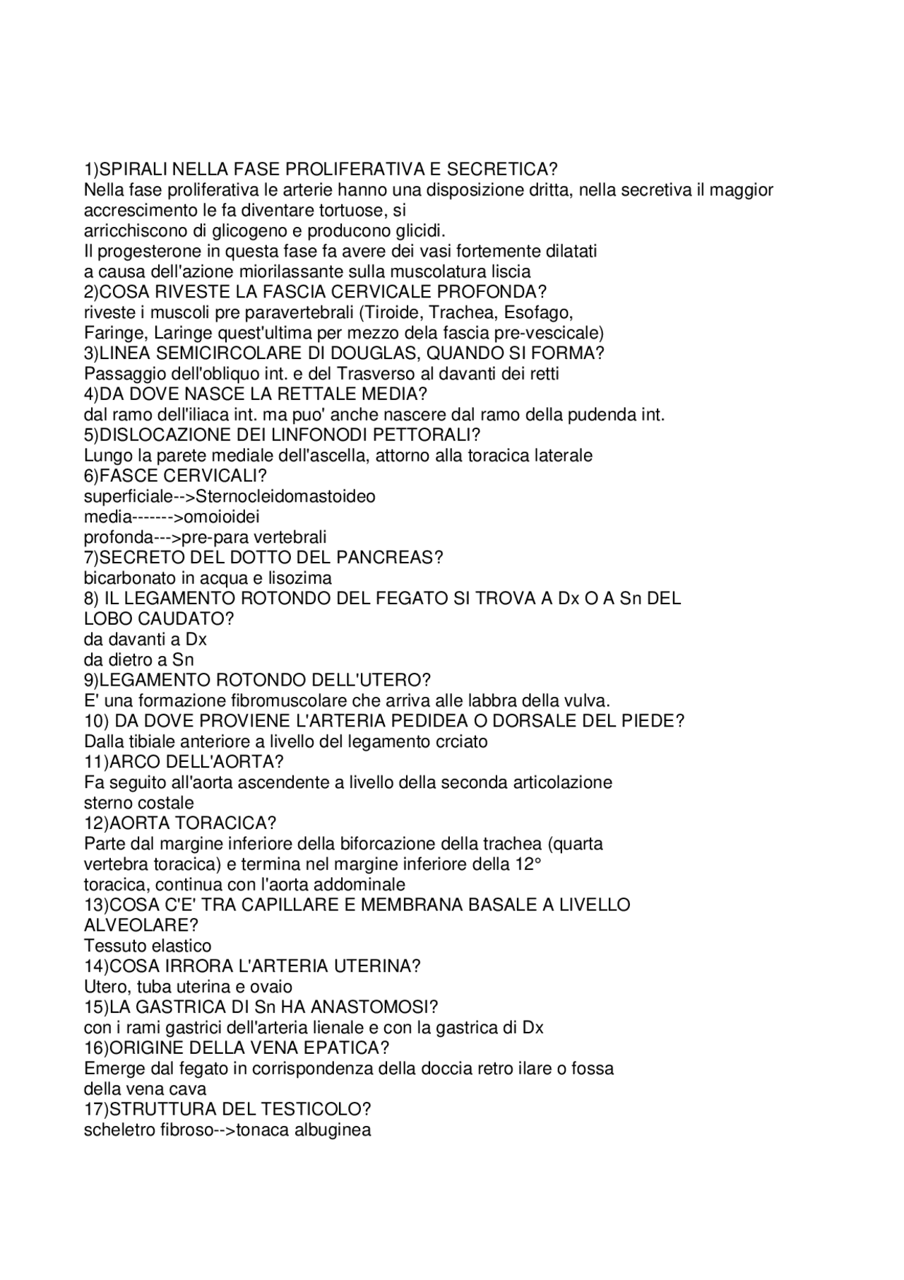 Anatomia Domande Varie Con Risposte Veloci Docsity