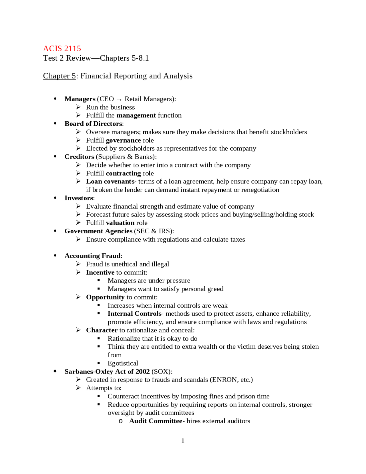 Exam 2 Review Sheet Principles Of Accounting Acis 2115 Docsity