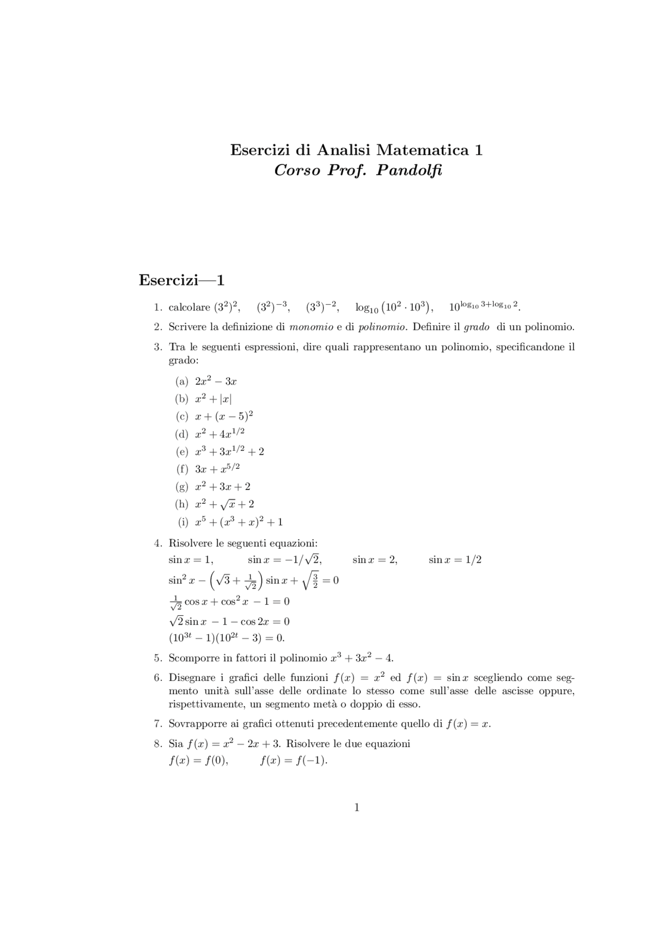 Analisi 1 Esercizi Vari Docsity