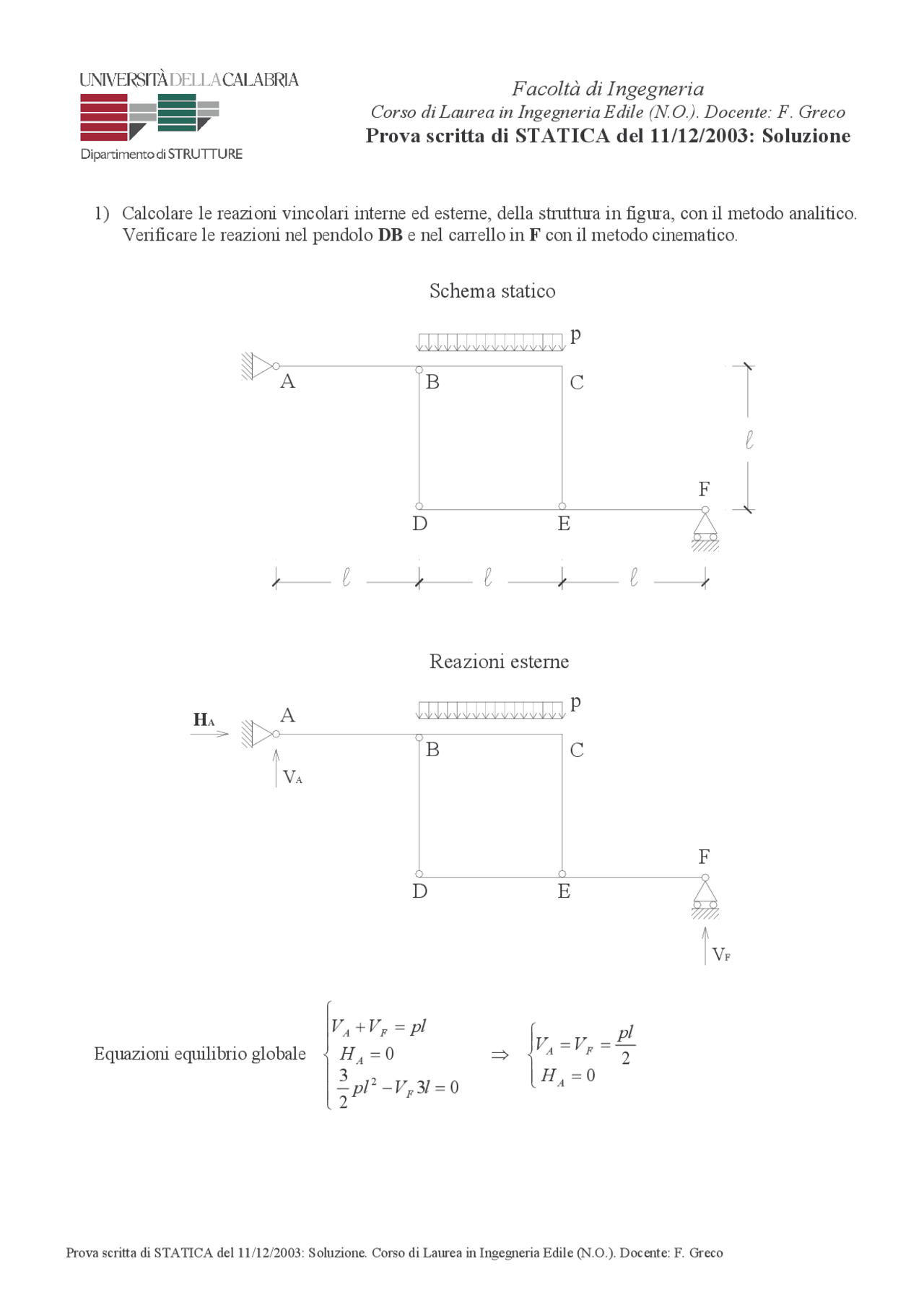 Prova Di Statica Del 11 12 03 Exams Of Statics Docsity