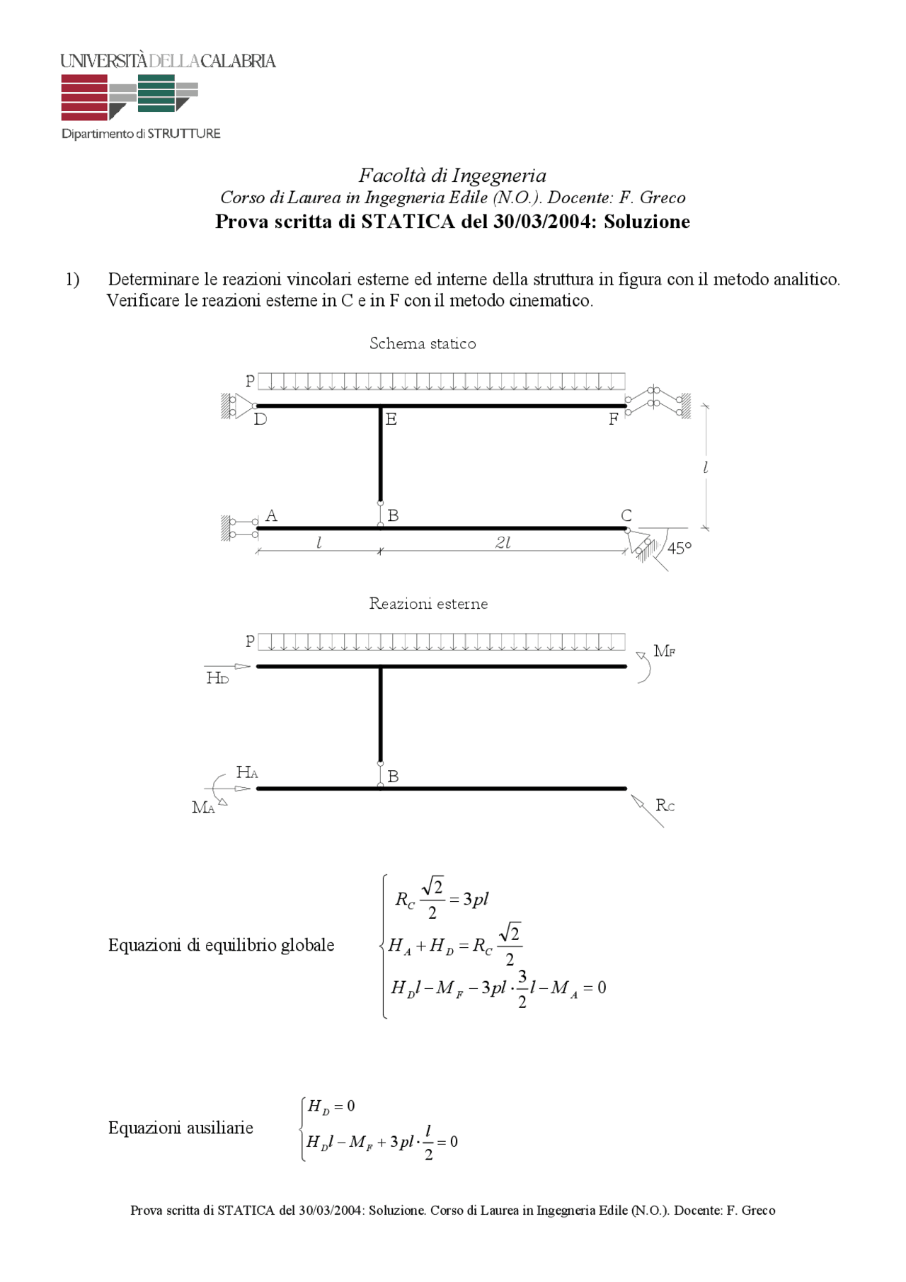 Prova Di Statica 30 03 04 Docsity