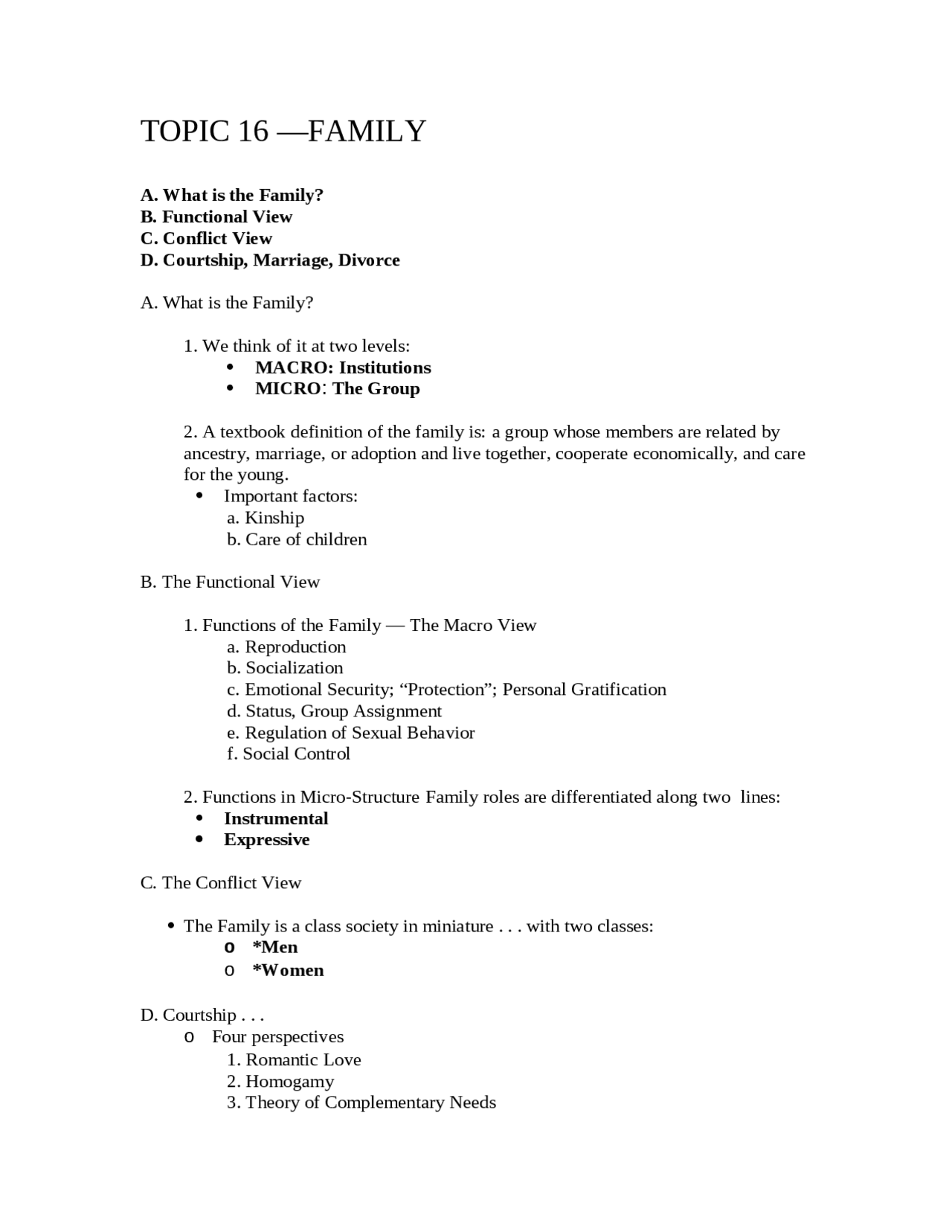 Notes on Family - Introductory Sociology | SOC 1004 - Docsity
