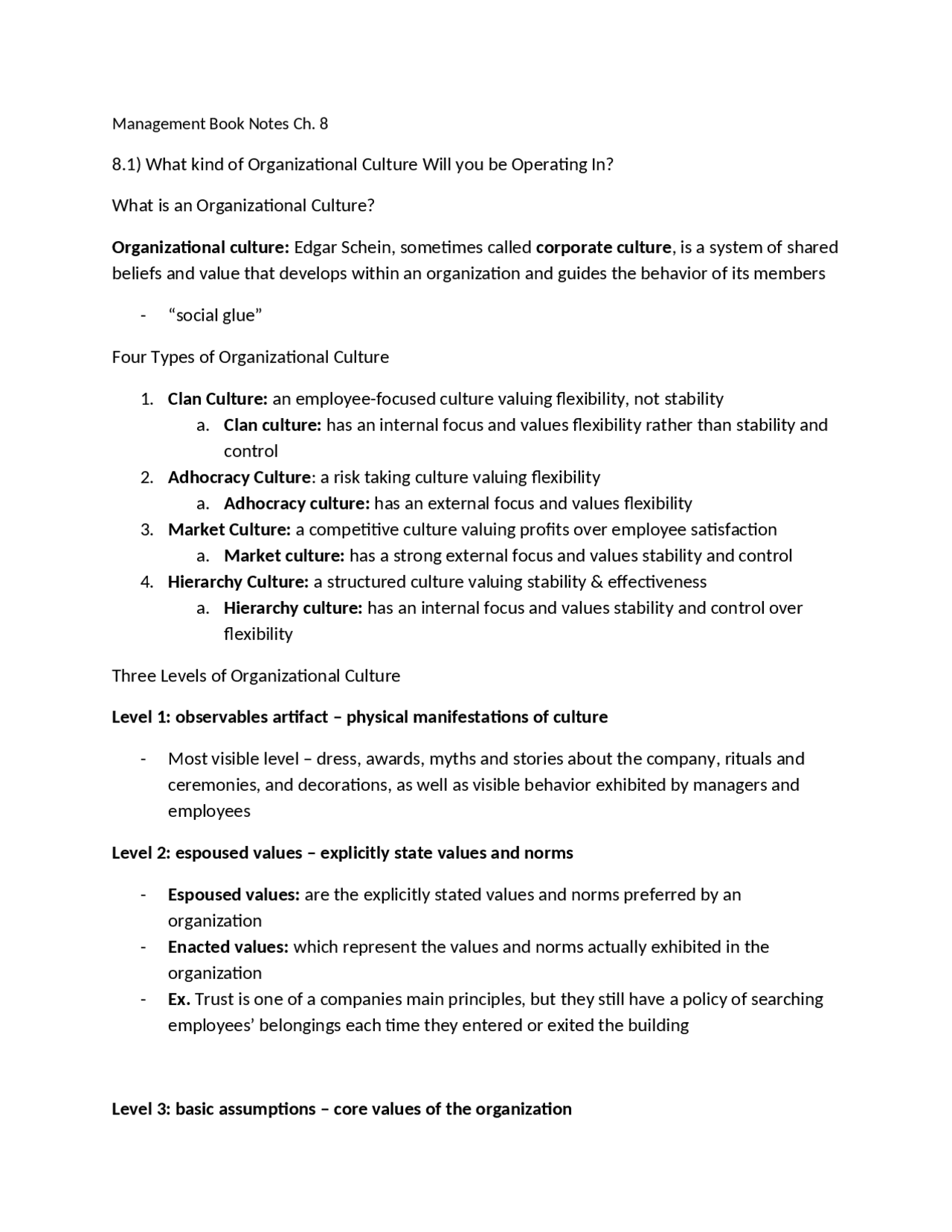 Notes On Management Book Chapter 8 For Mgt Th And Lead Pract Mgt 3304