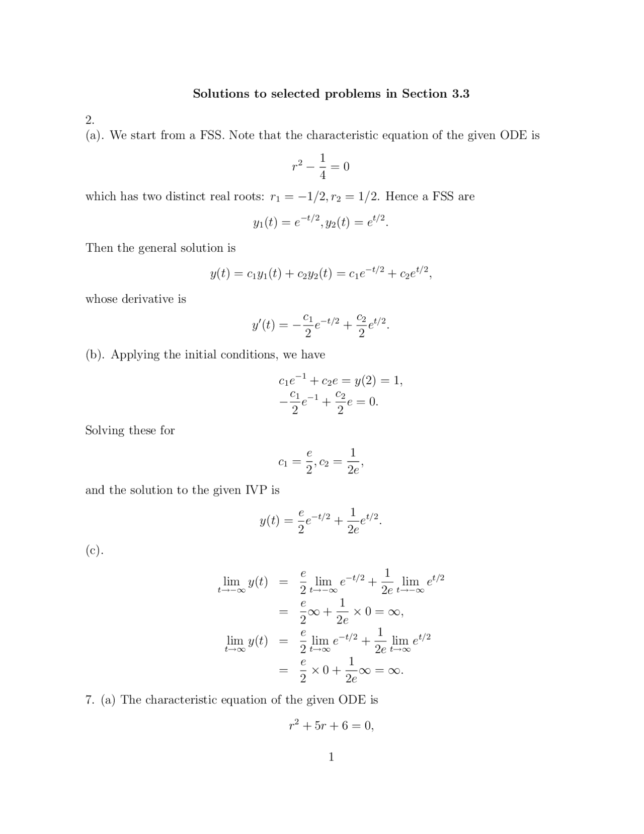 Homework Section 3.3 - Introduction to Different Equations | MATH 2214 - Docsity