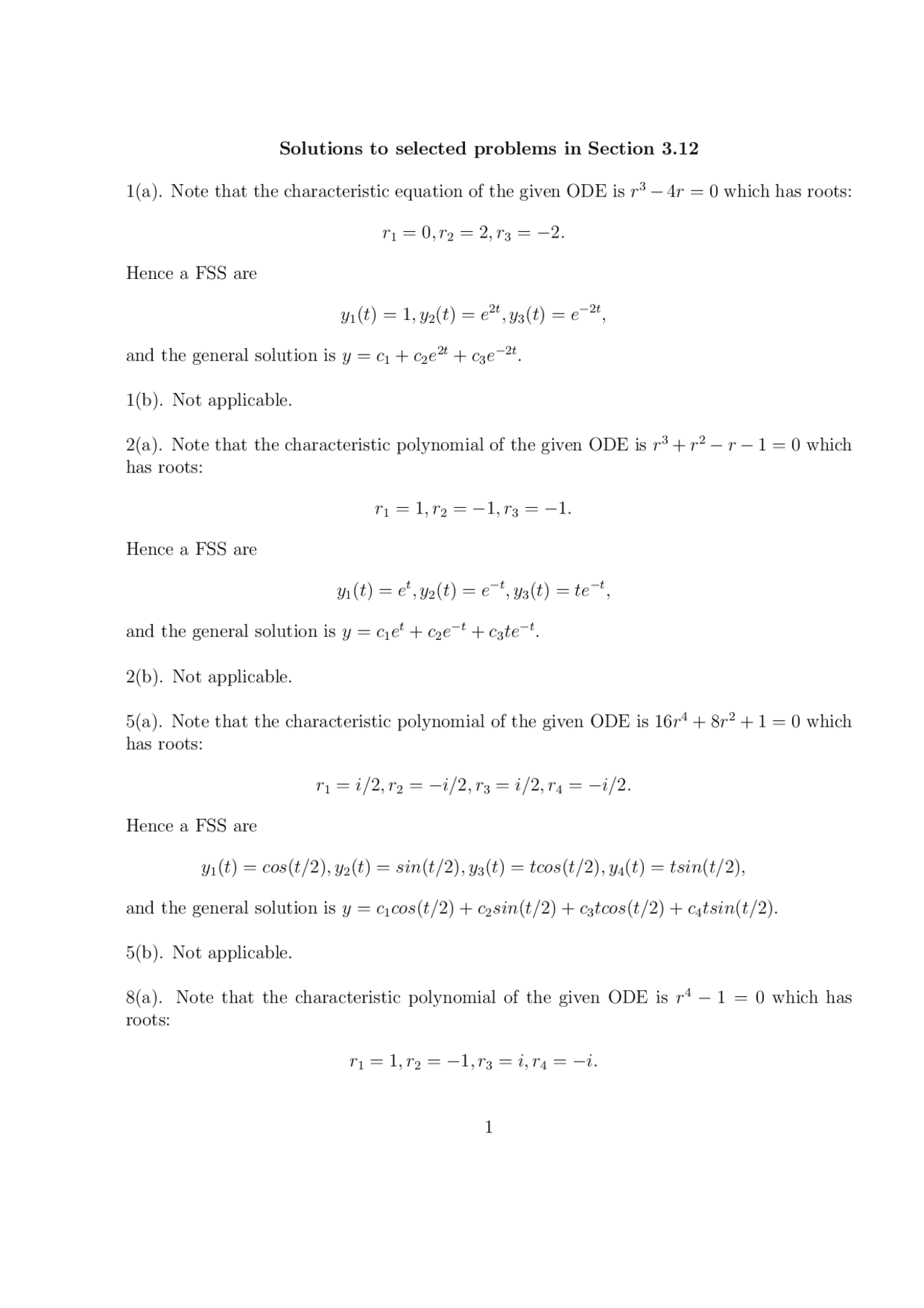 Solutions To Homework Section 3 1 Differential Equations Math 2214 Docsity