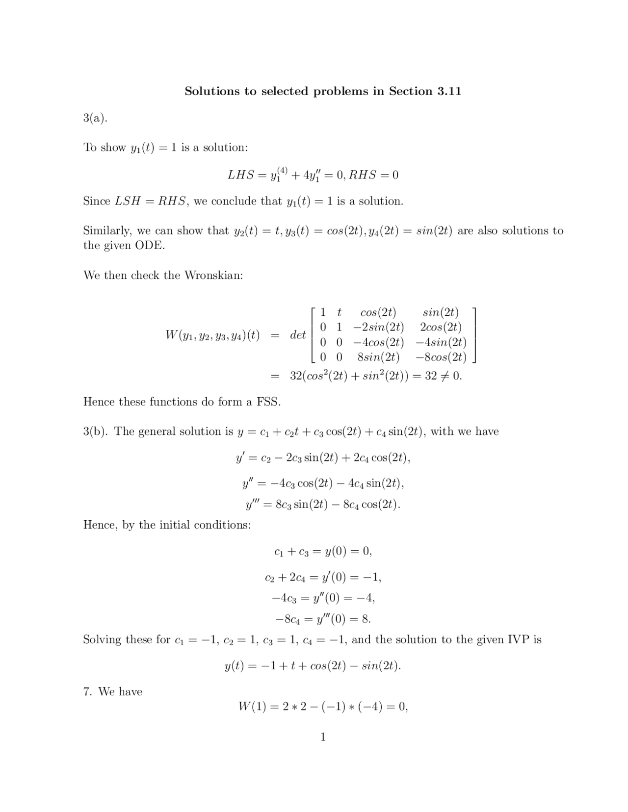 Solution To Homework Introduction To Differential Equations Math 2214 Docsity