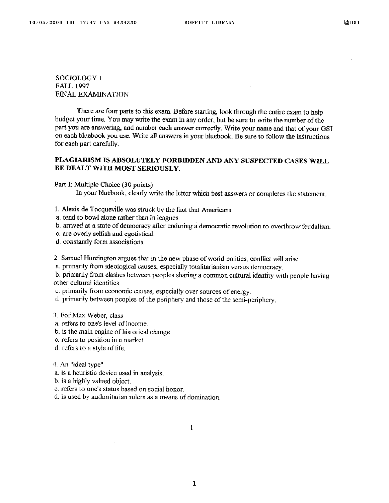 Final Exam Questions Introduction To Sociology Sociol 1 Docsity