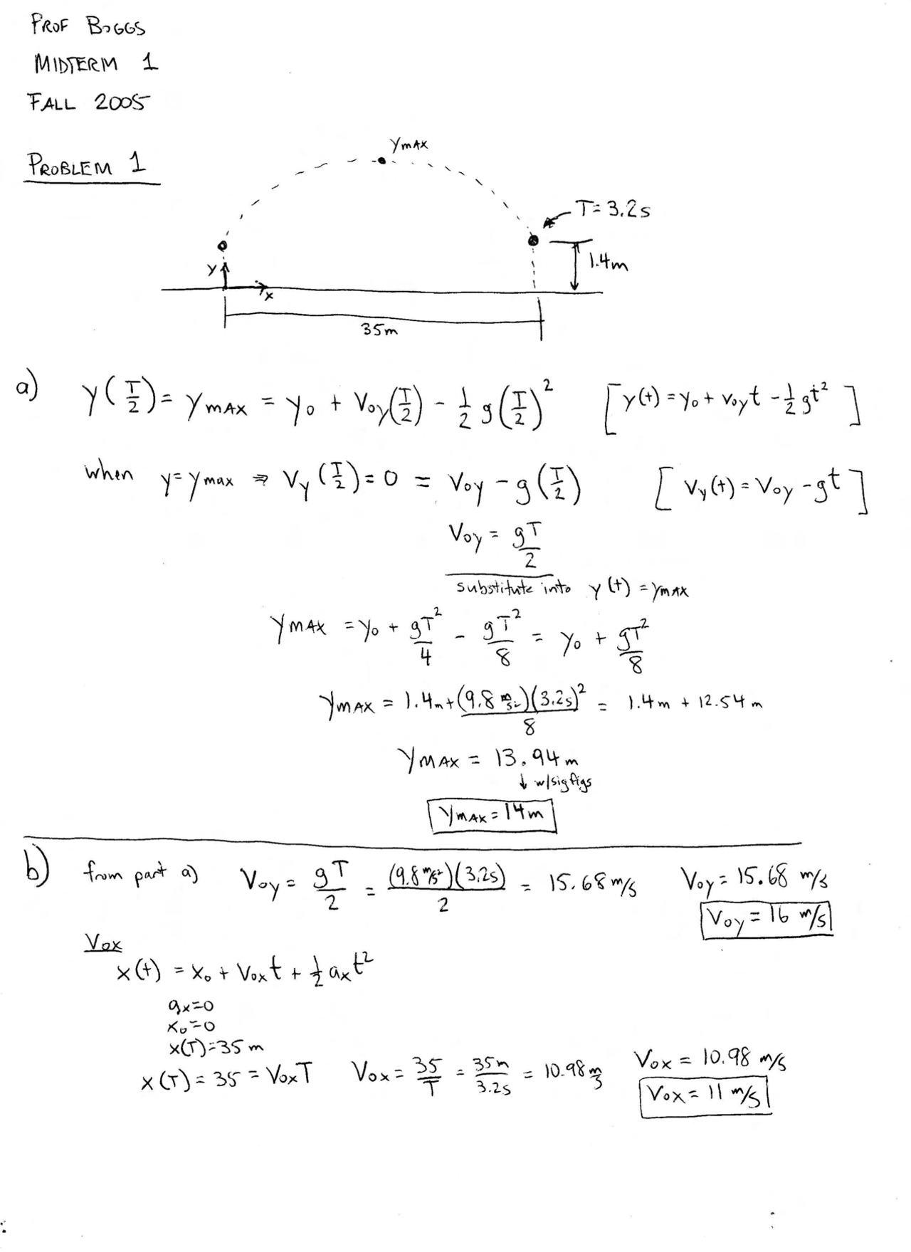 Prof Boggs Midterm Exam - Physics for Scientists - Handout | PHYSICS 7A - Docsity