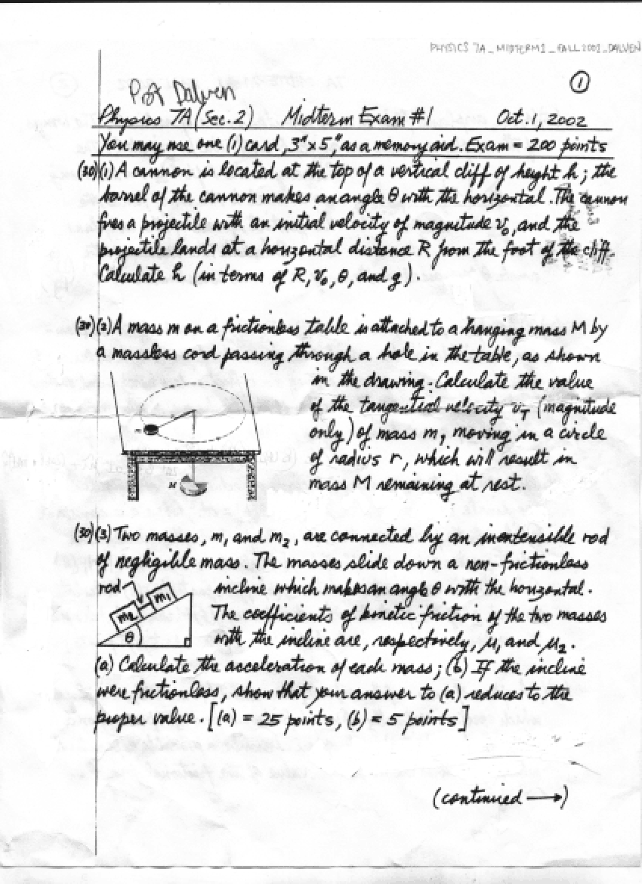 Solved Midterm Physics For Scientists And Engineers Physics 7a
